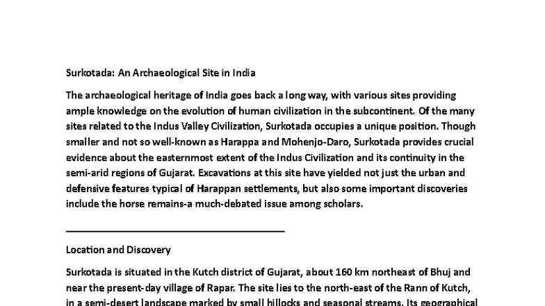 Surkotada: Insights into the Indus Valley Civilization - Studocu