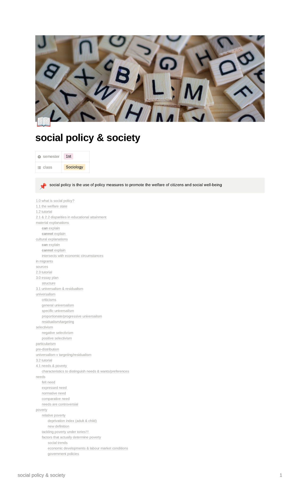 Sociology 101: Social Policy Lecture Notes (Semester 1) - Studocu