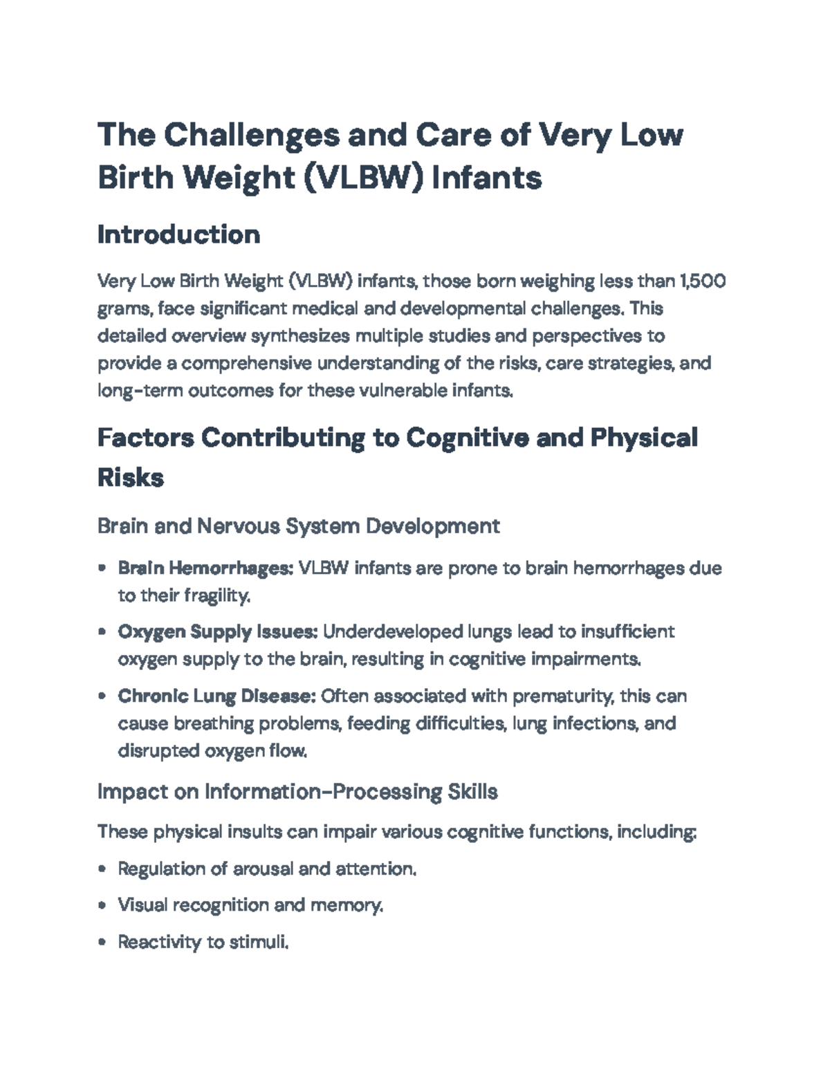 Challenges and Care Strategies for Very Low Birth Weight Infants - The ...