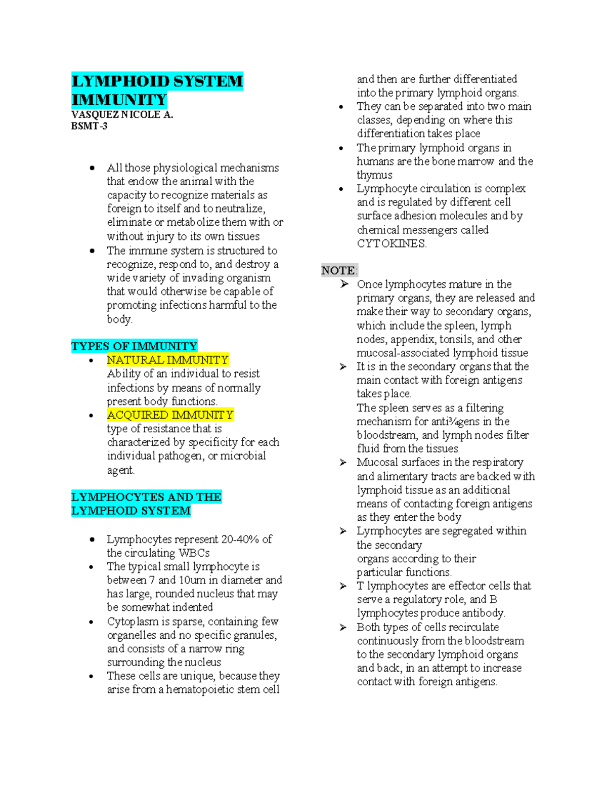 Lymphoid System Immunity Overview - KO TO 2 - Studocu