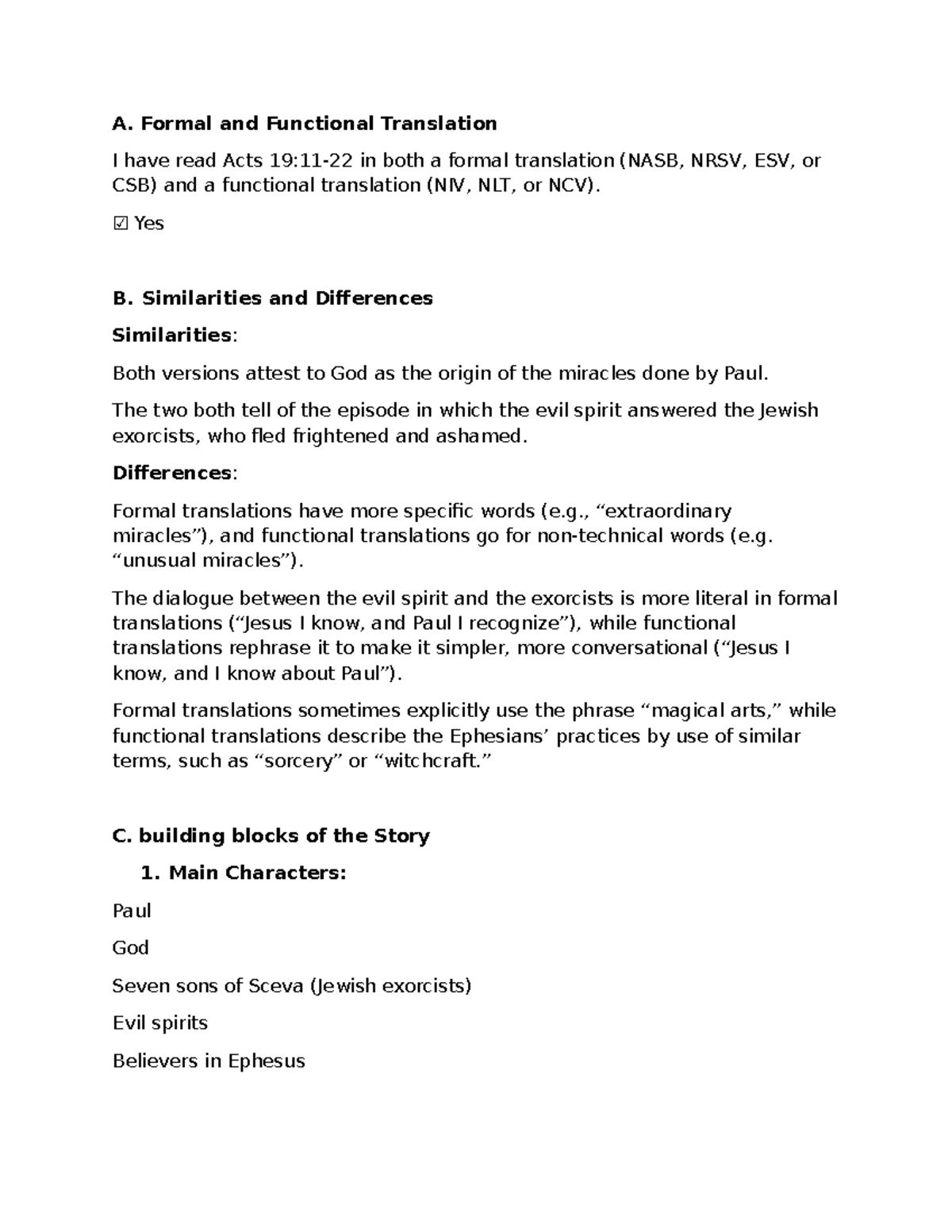 Bible Study Project - Acts 19:11-22 Translation Analysis - Studocu