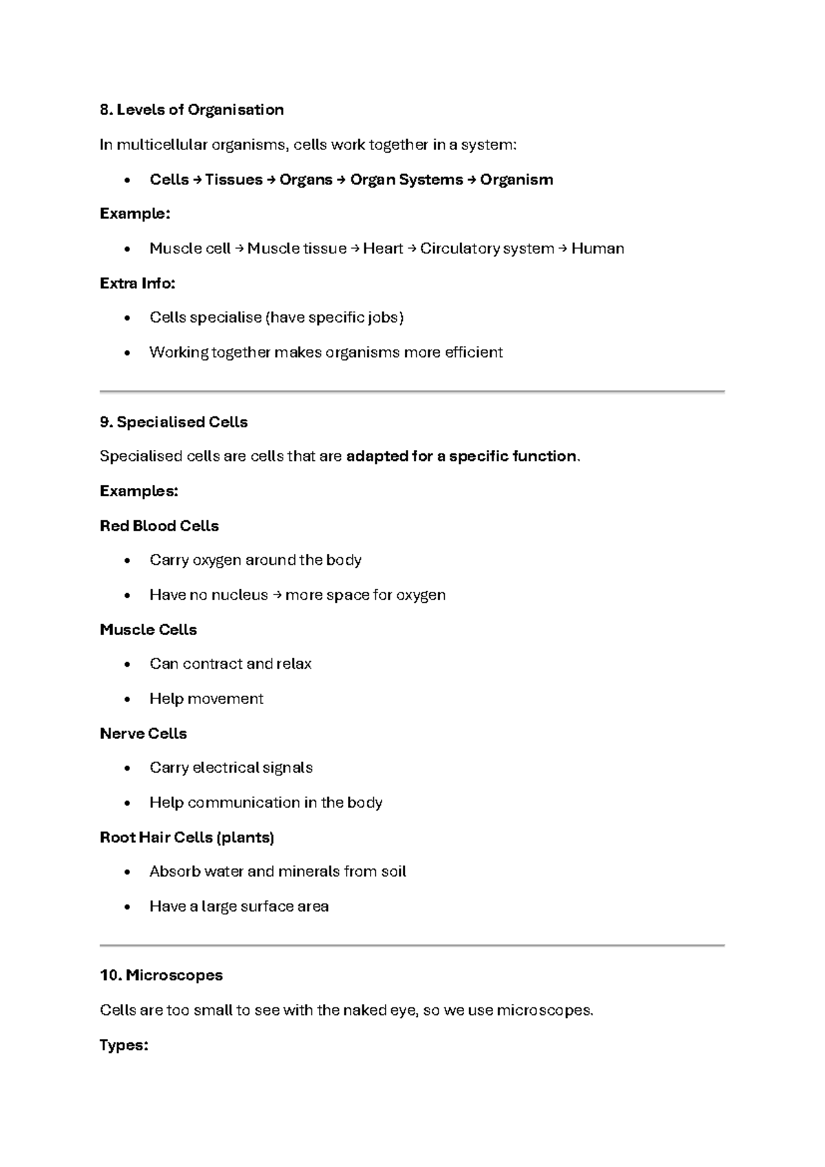 Cells and Organisation: A Study Guide for Biology 101 - Studocu