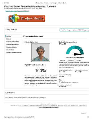 NSG 625 Shadow Health Focused Exam Chest Pain - Chief Complaint ...