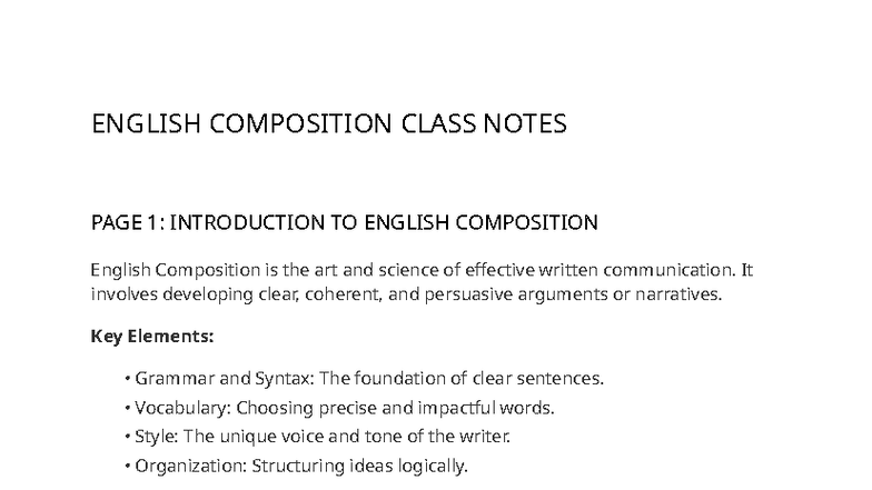 ENGLISH 101: COMPOSITION CLASS NOTES & ESSAY WRITING GUIDE - Studocu