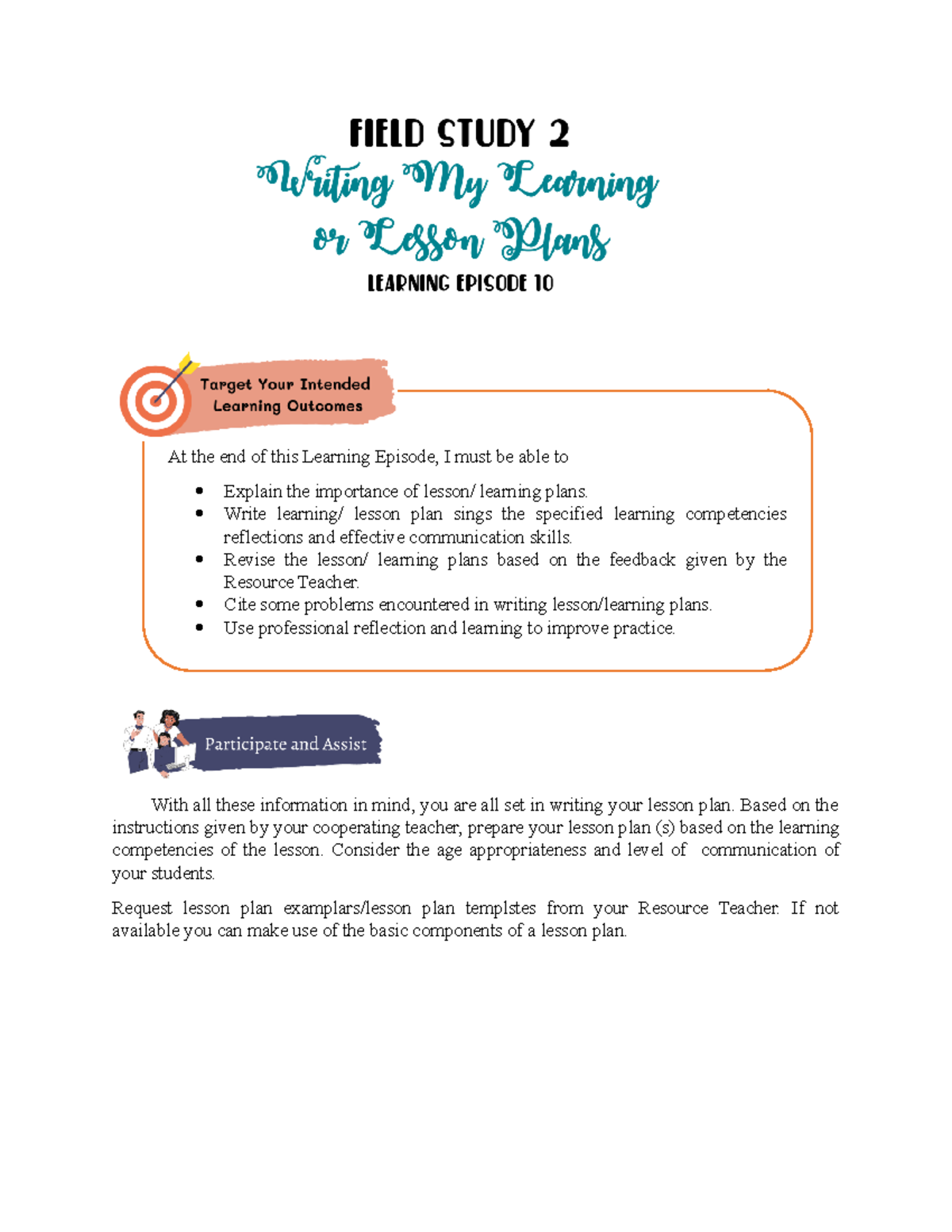 Field Study 2 Episode 10: Lesson Plan Development Guide - Studocu