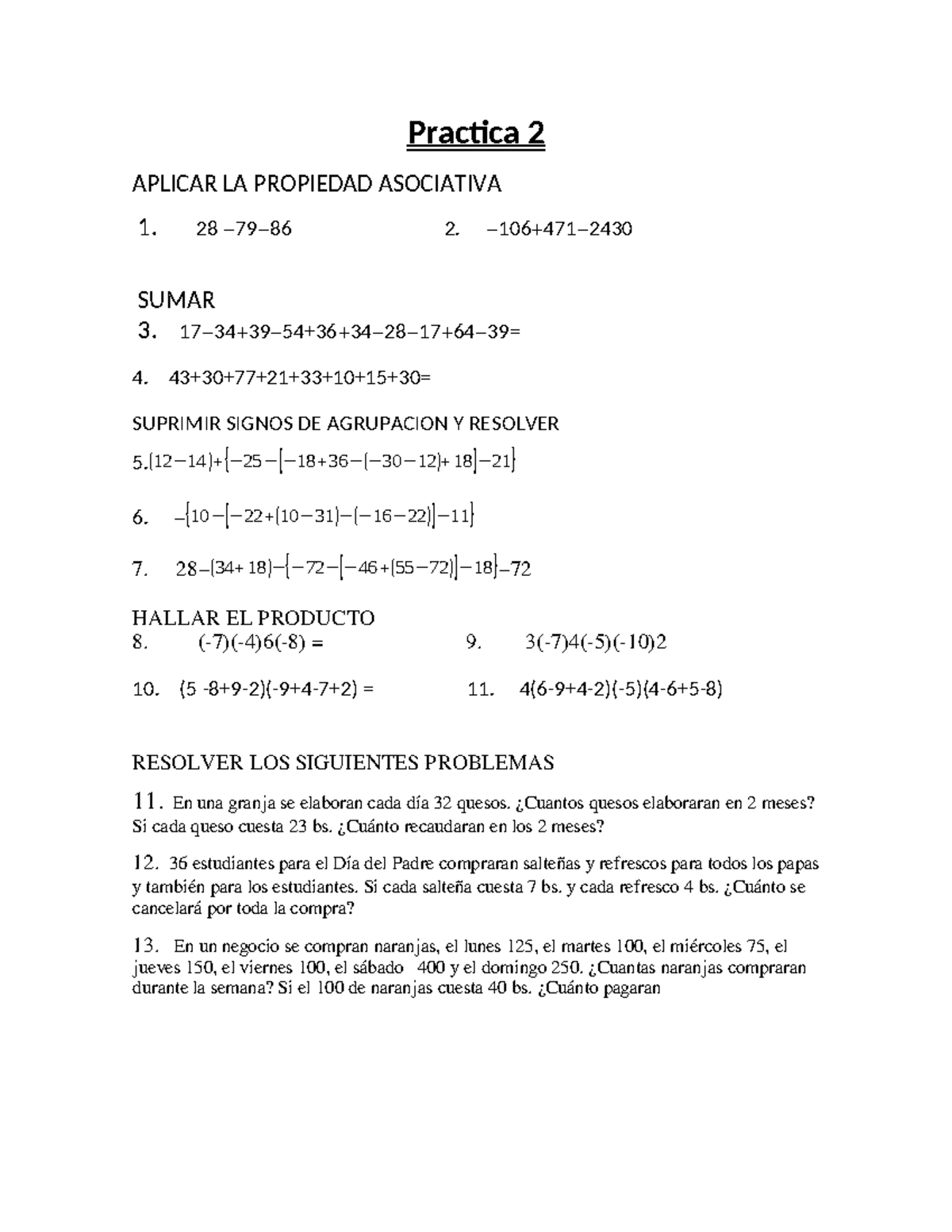Práctica 2 - Aplicar la Propiedad Asociativa 1er Primestre - Studocu