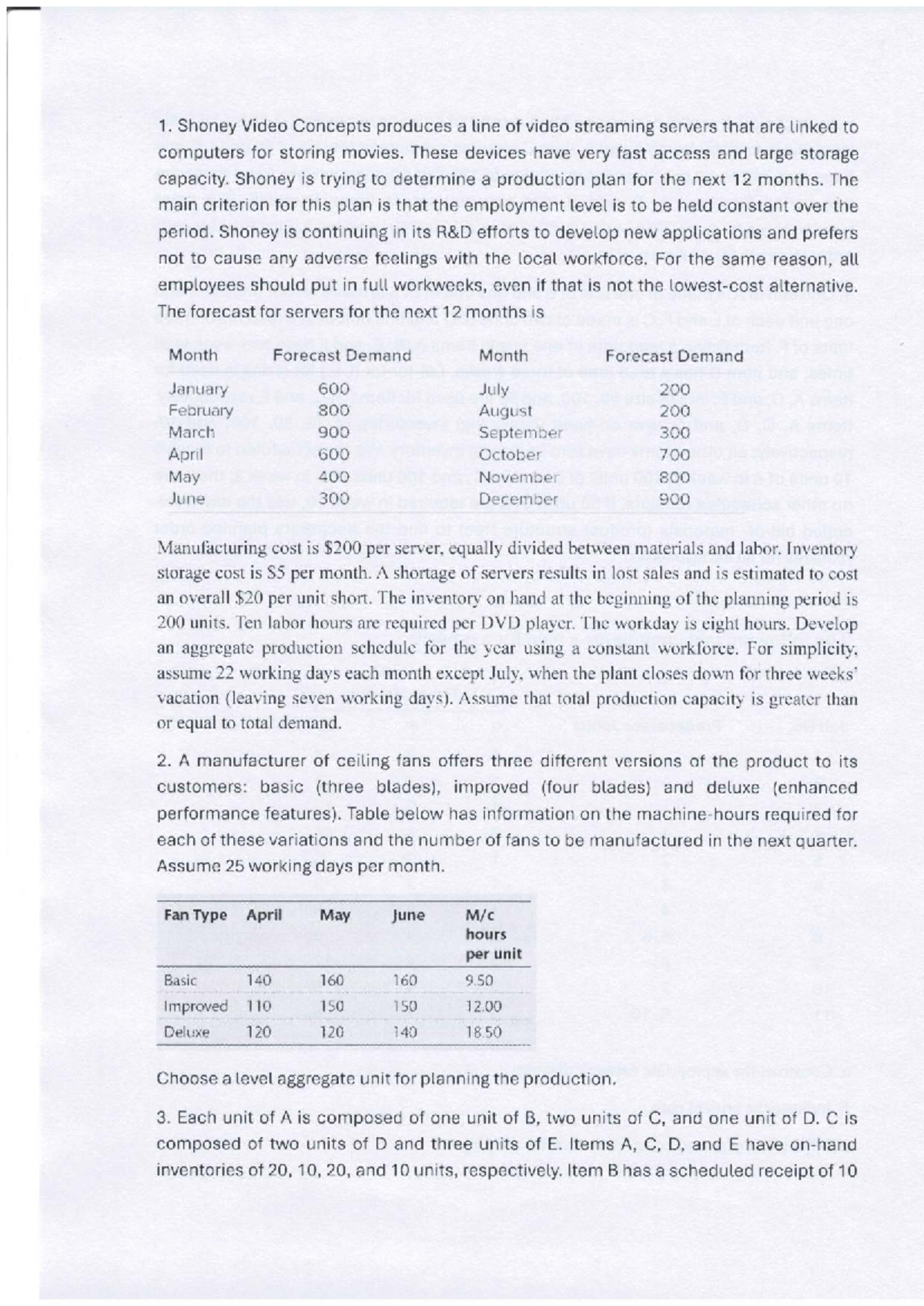 Practice Problem - Aggregate Production Planning for Video Servers and ...