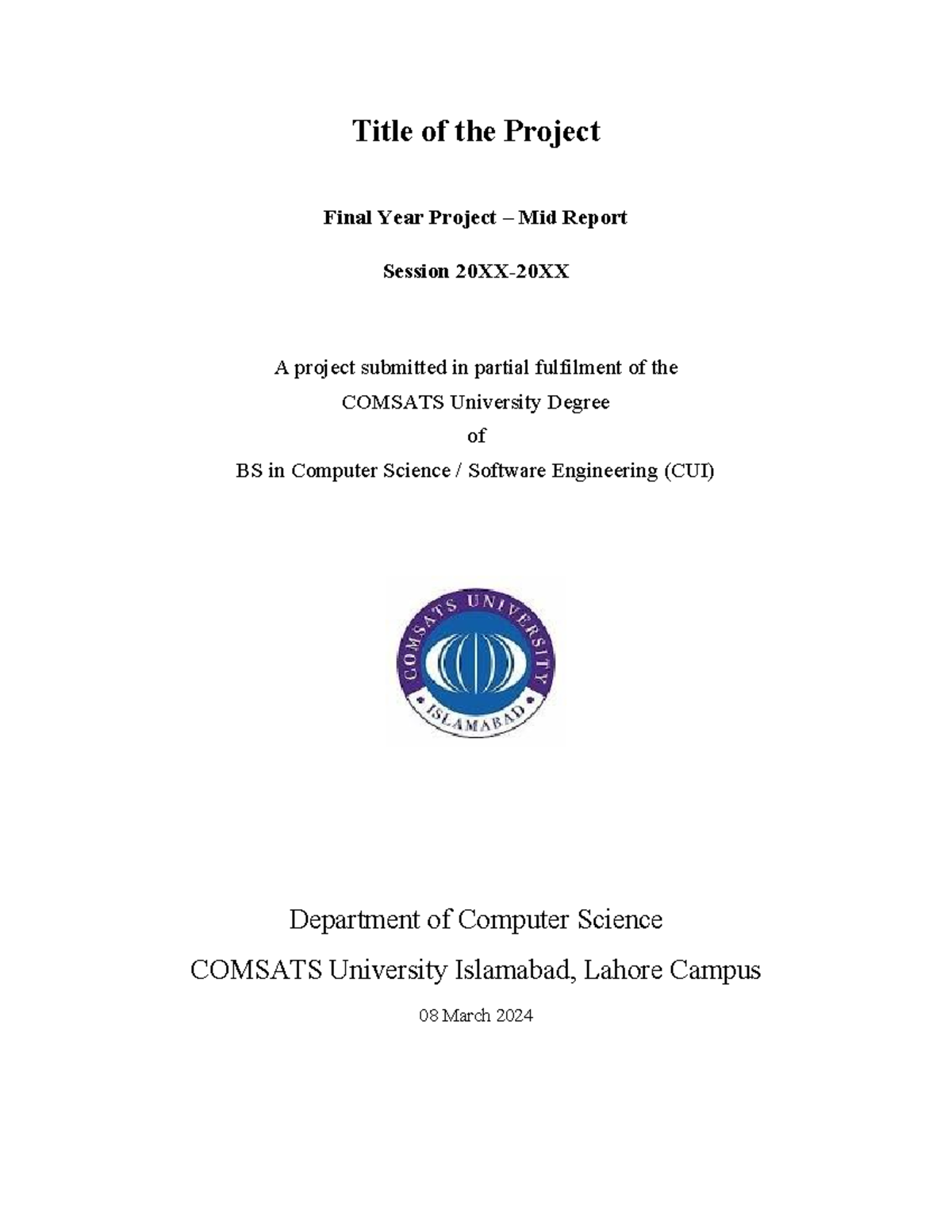 CS LHR FYP I Mid Report Template for Final Year Projects - Studocu