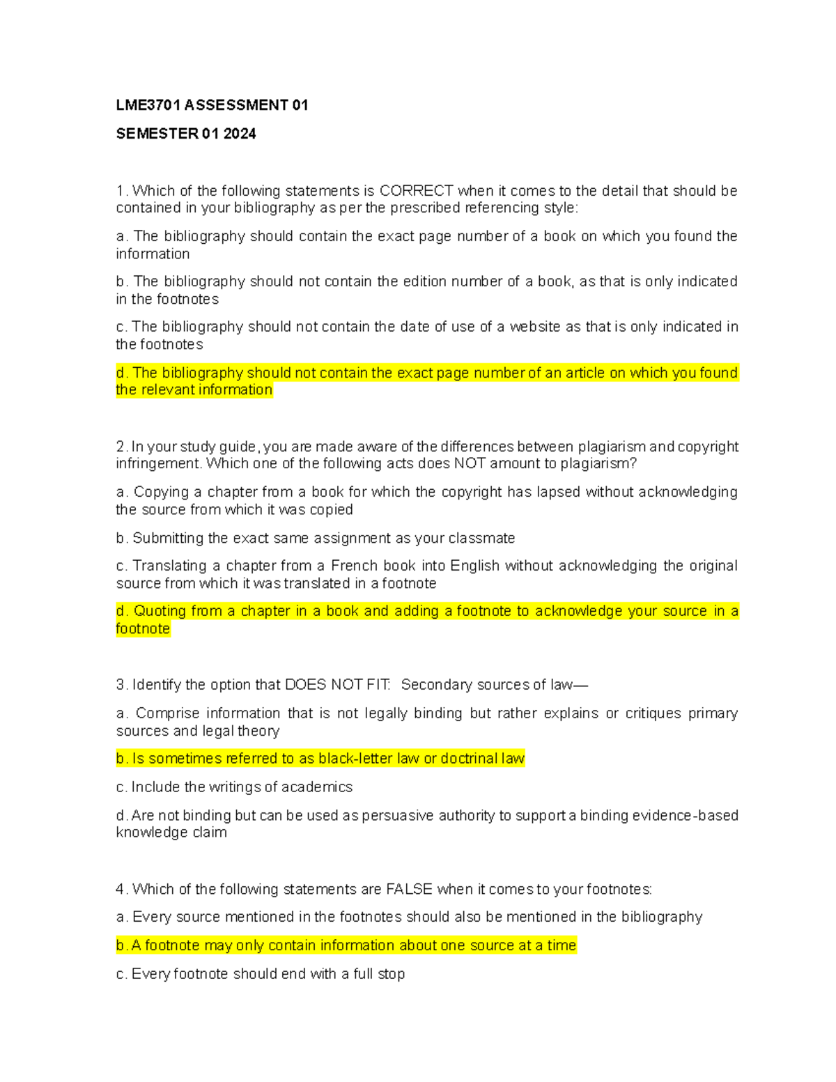 LME3701 Assessment 1 Q&A Study Guide for Semester 1 2024 - Studocu