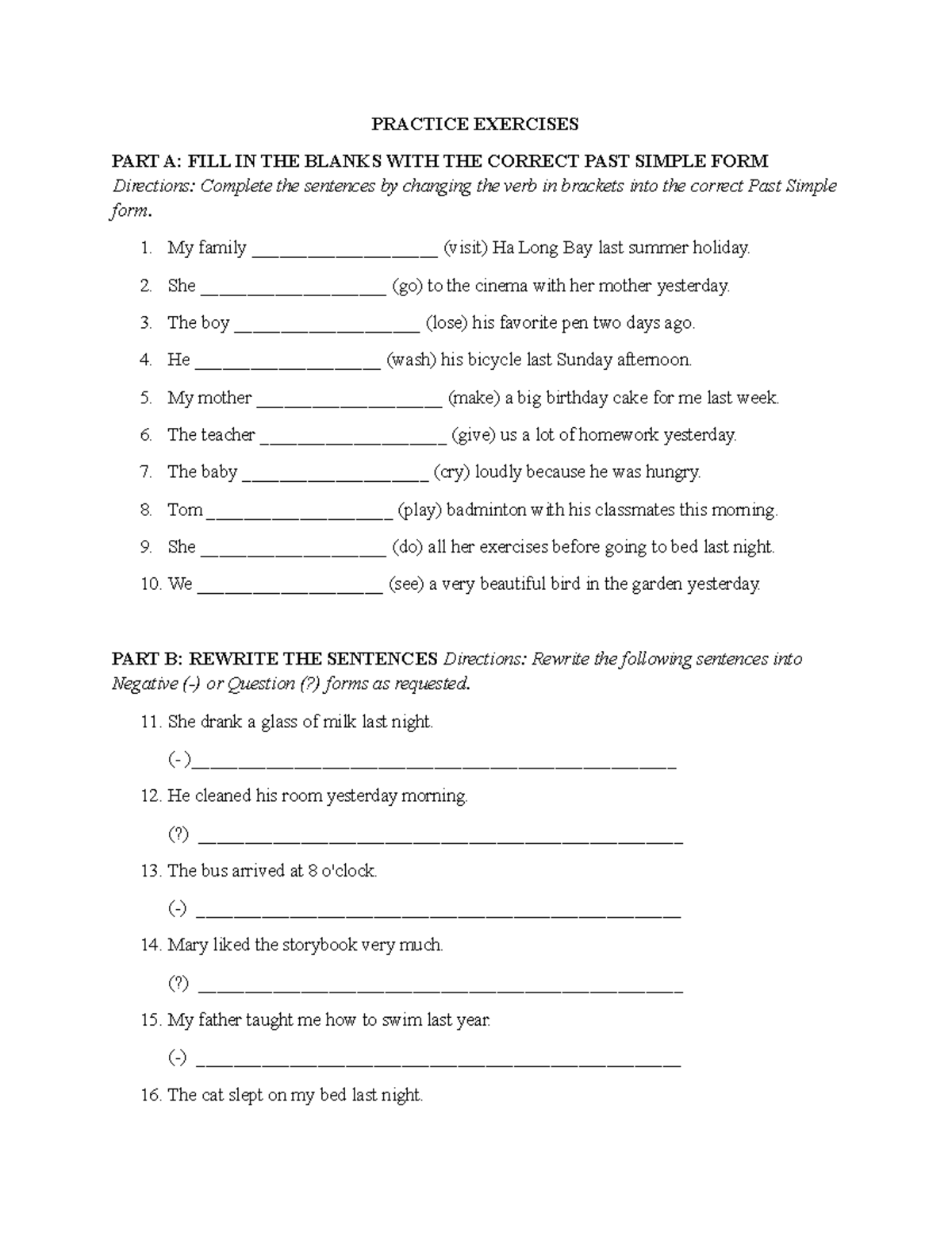 PRACTICE EXERCISES: PAST SIMPLE FORM & SENTENCE REWRITING - Studocu