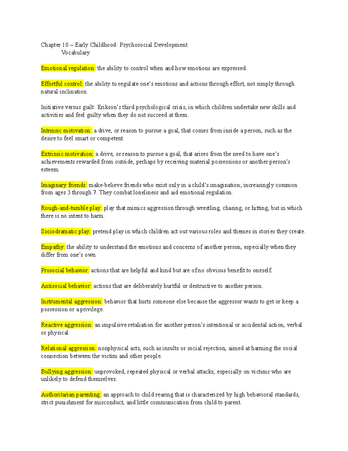 Chapter 10 PSY 215: Early Childhood Psychosocial Development Vocab ...