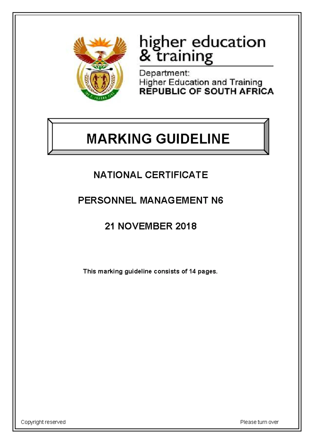 N6 Personnel Management November 2019 Marking Guideline - Studocu