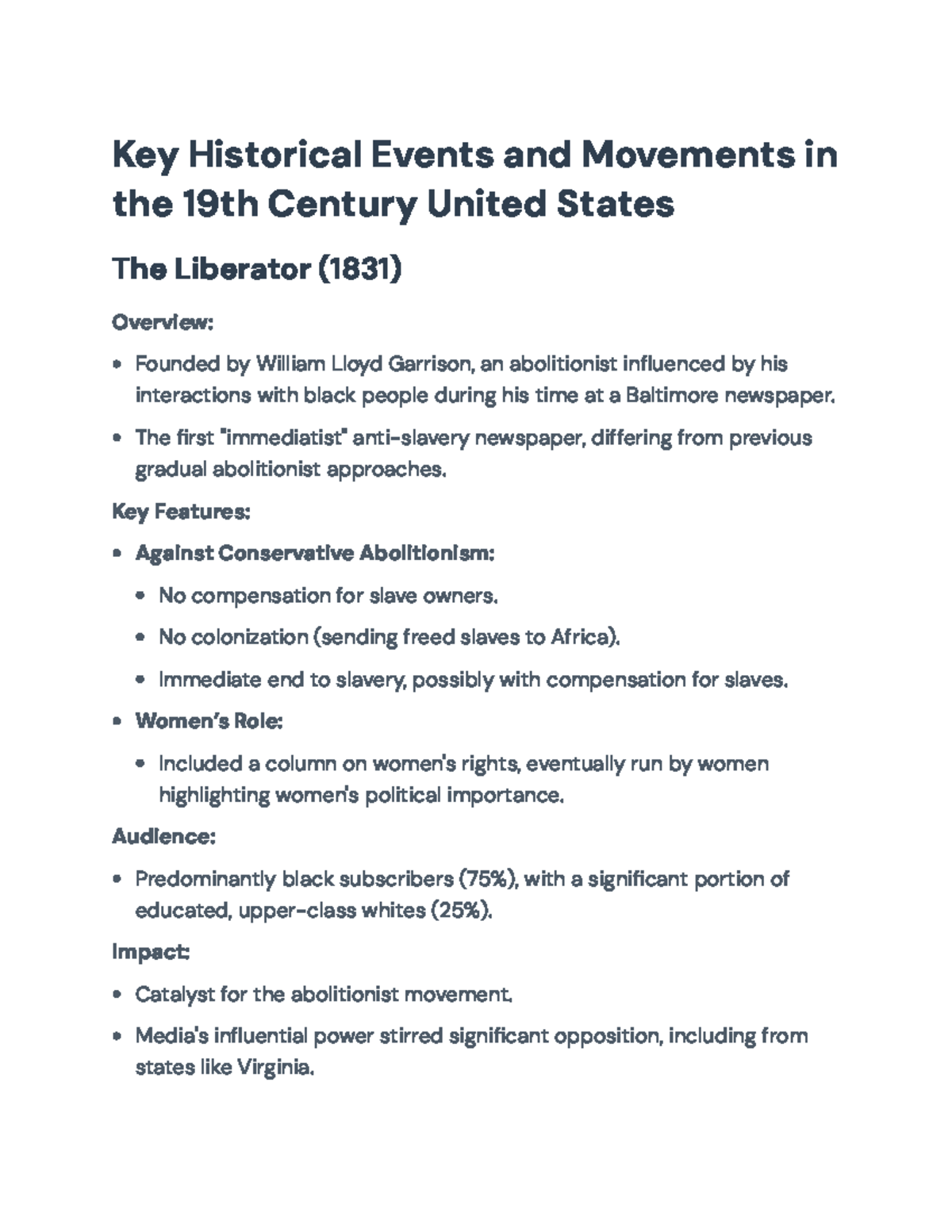 Key Events and Movements in 19th Century U.S. History (HIST-202) - Key ...