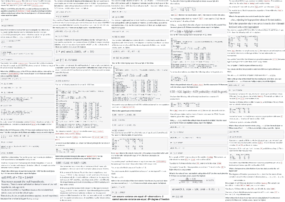 BStat Quick Reference Guide for Exams and Assignments - Studeersnel