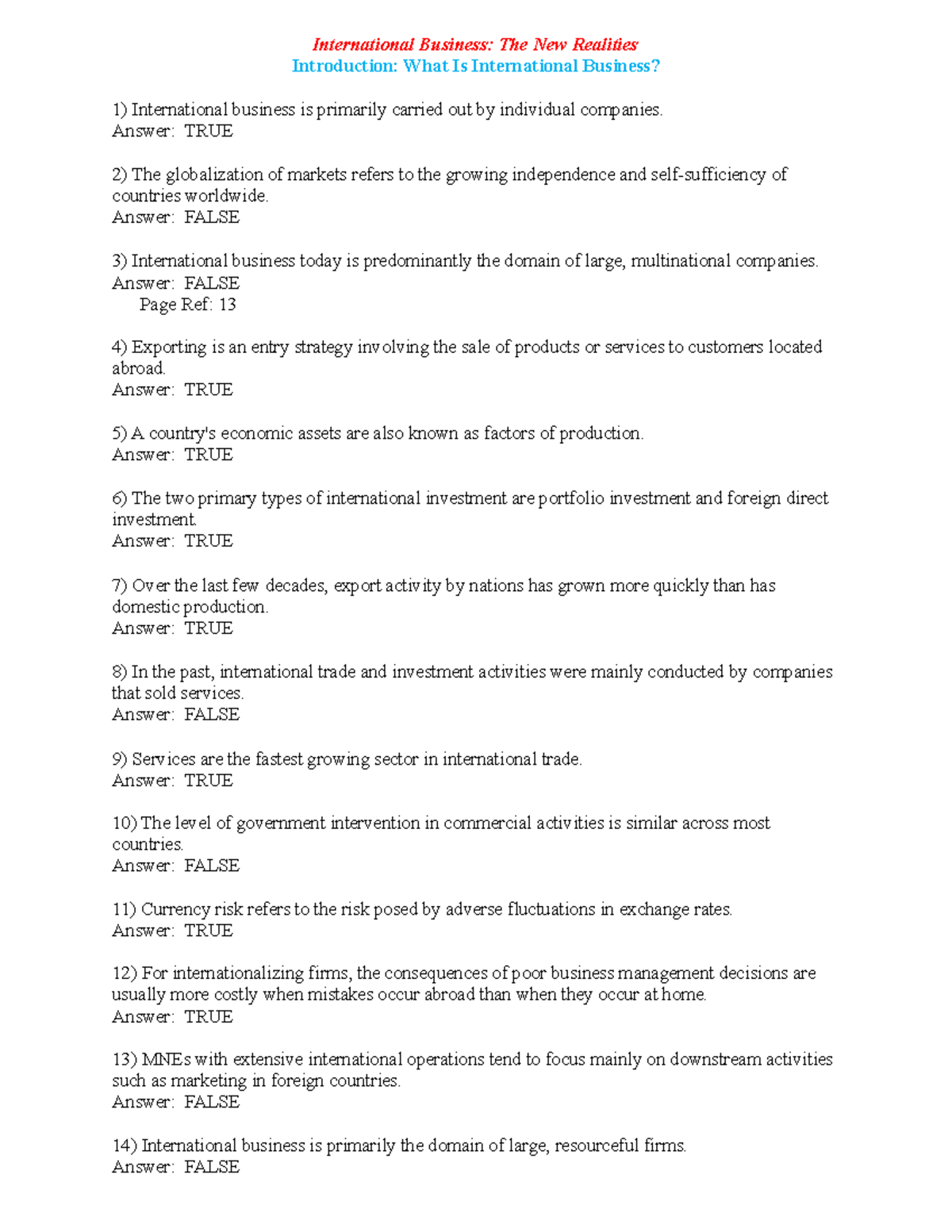 Chapter 1 - test bank for international business - International ...