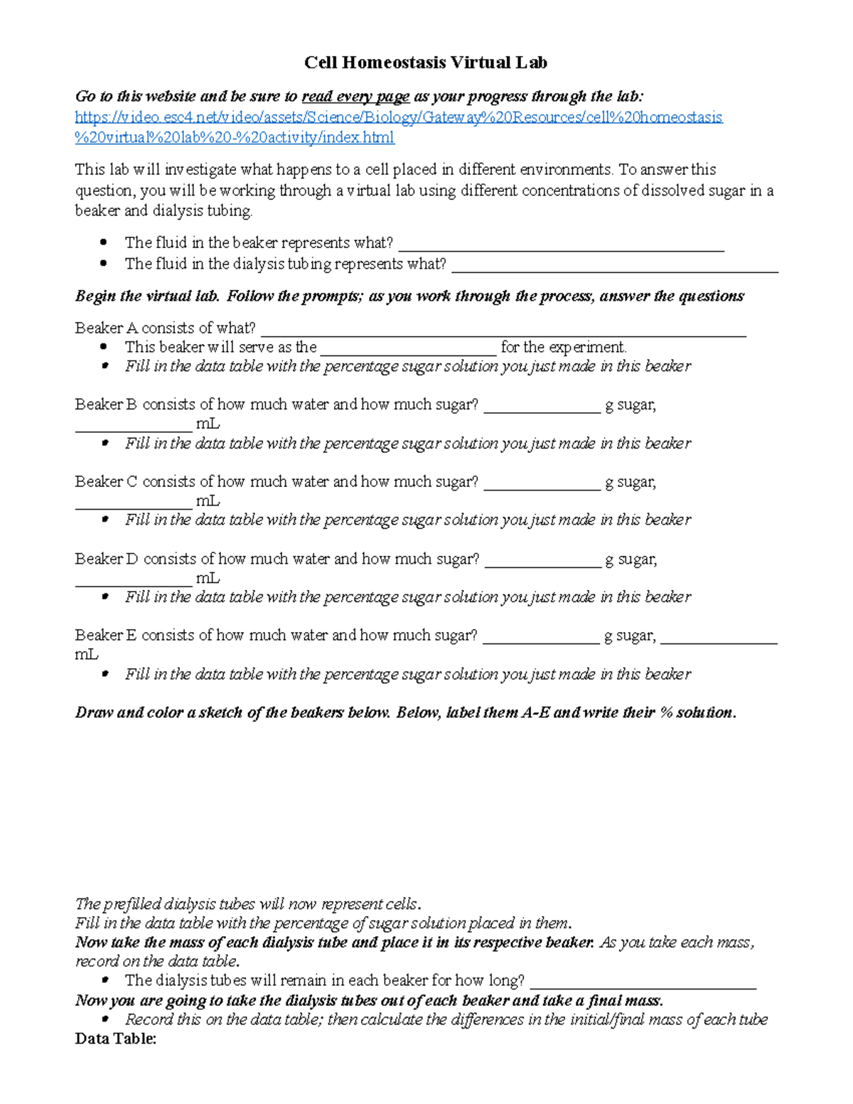 Cell Homeostasis Virtual Lab Activities and Analysis Guide - Studocu