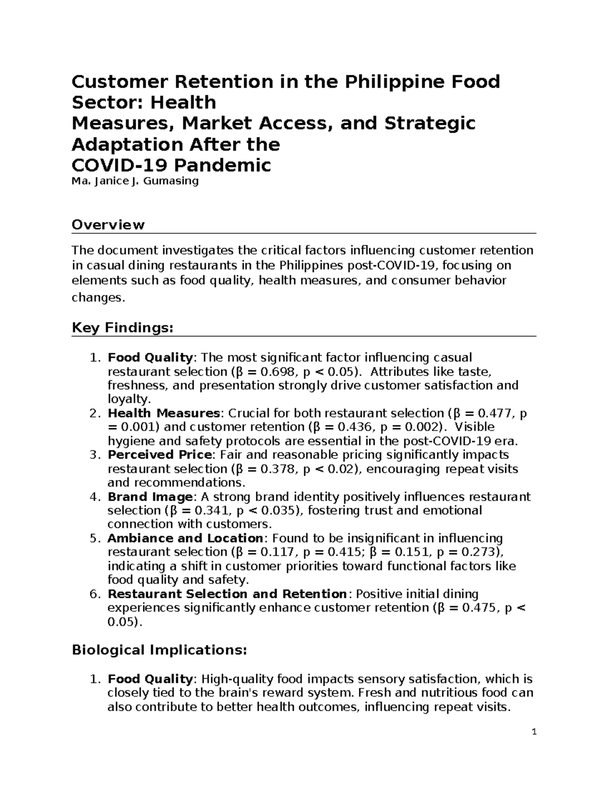 Customer Retention Strategies in the PH Food Sector: Post-Pandemic ...