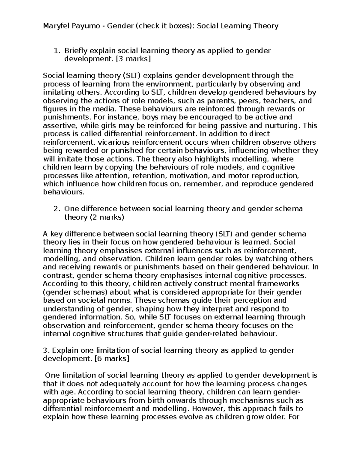 SOC-101: Social Learning Theory & Gender Development Explained - Studocu