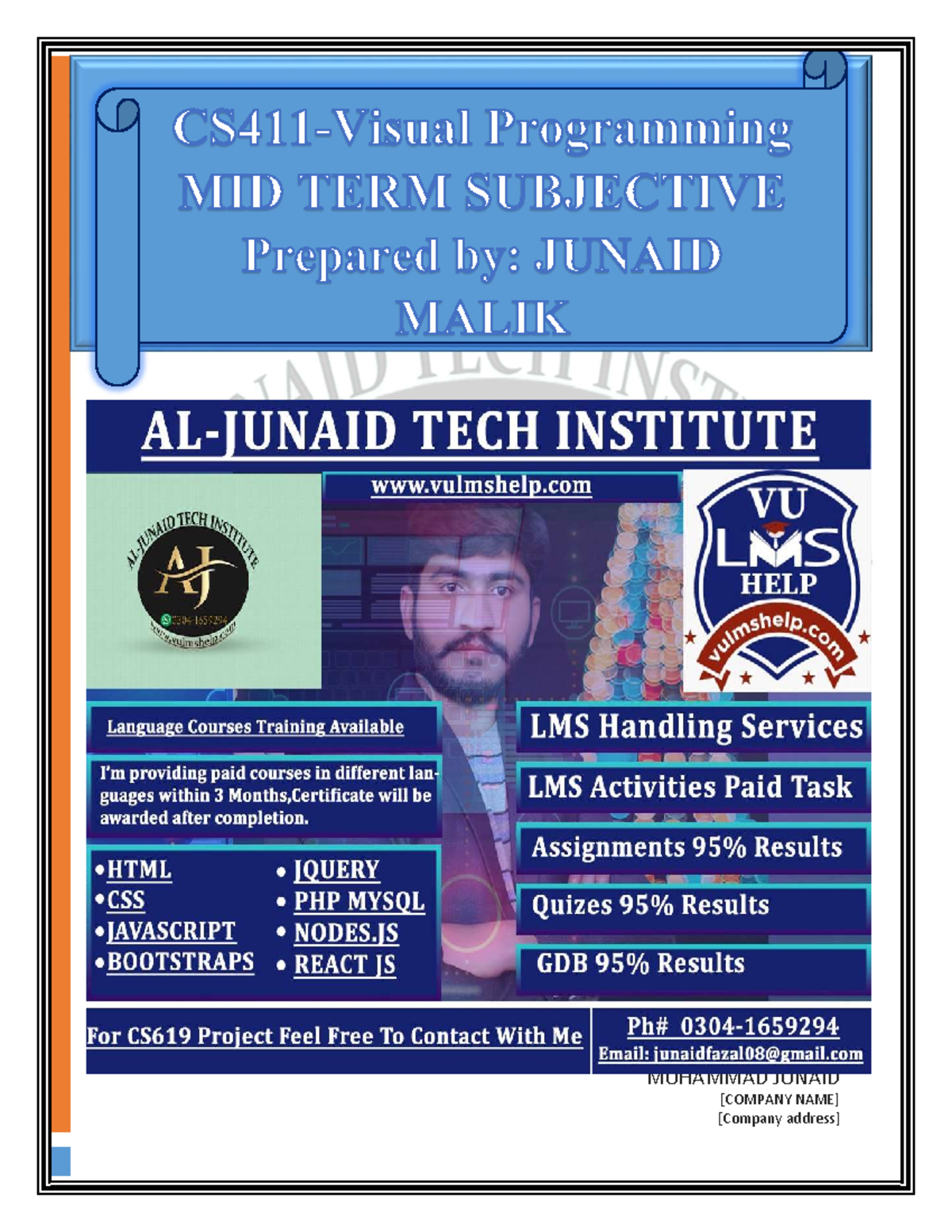 Cs411 Midterm Solved Subjective By Junaid Document Title Document Subtitle Muhammad Junaid