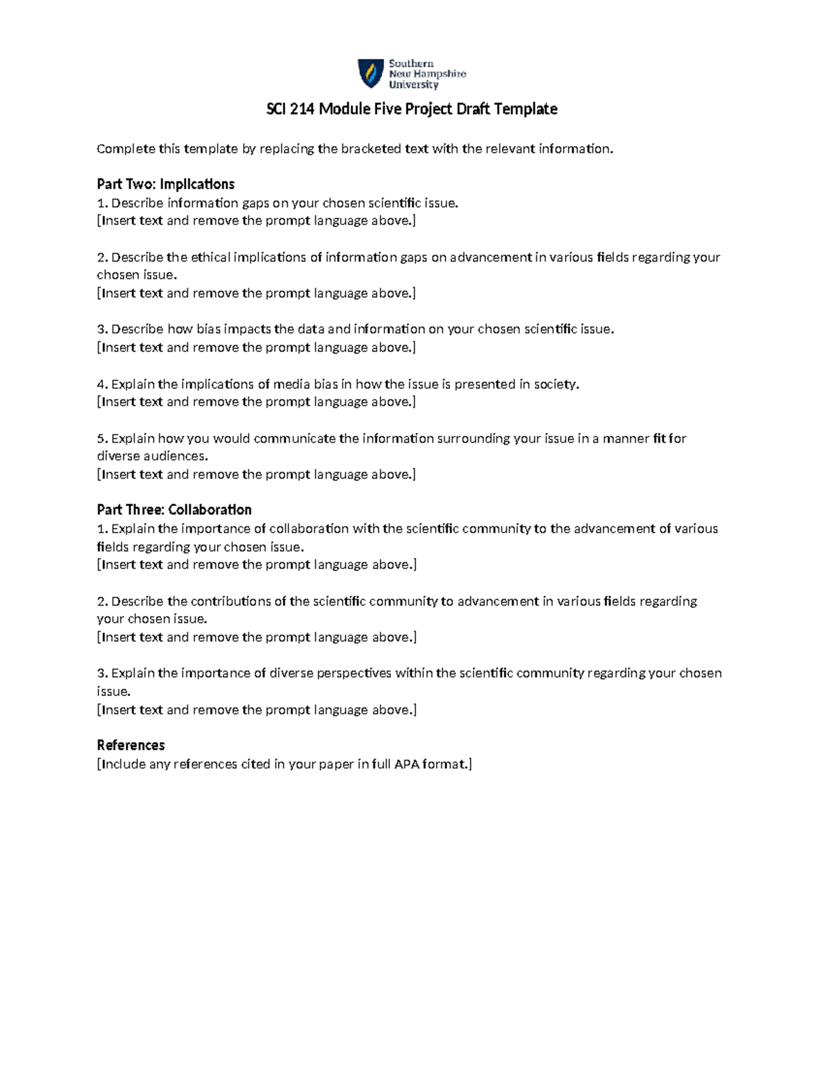 SCI 214 Module Five Project Draft Template - SCI 214 Module Five ...