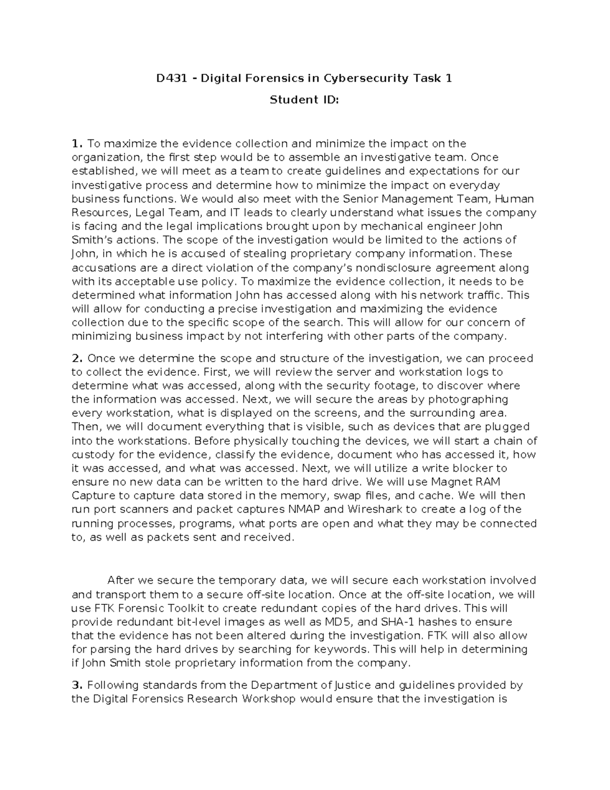 D431 Digital Forensics in Cybersecurity: Task 1 Investigation Report - Studocu