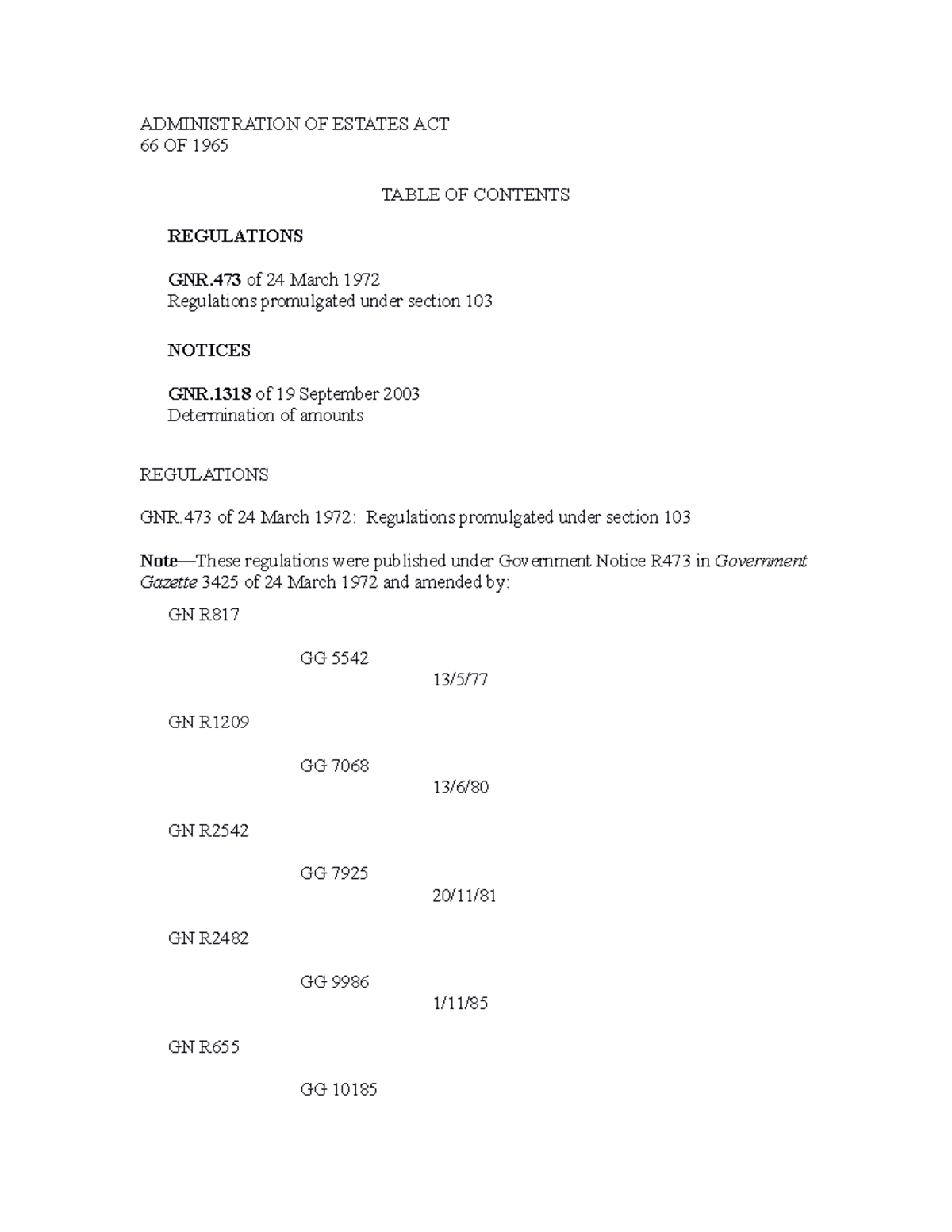 Regulations Under Administration of Estates Act (Act 66 of 1965) - Studocu