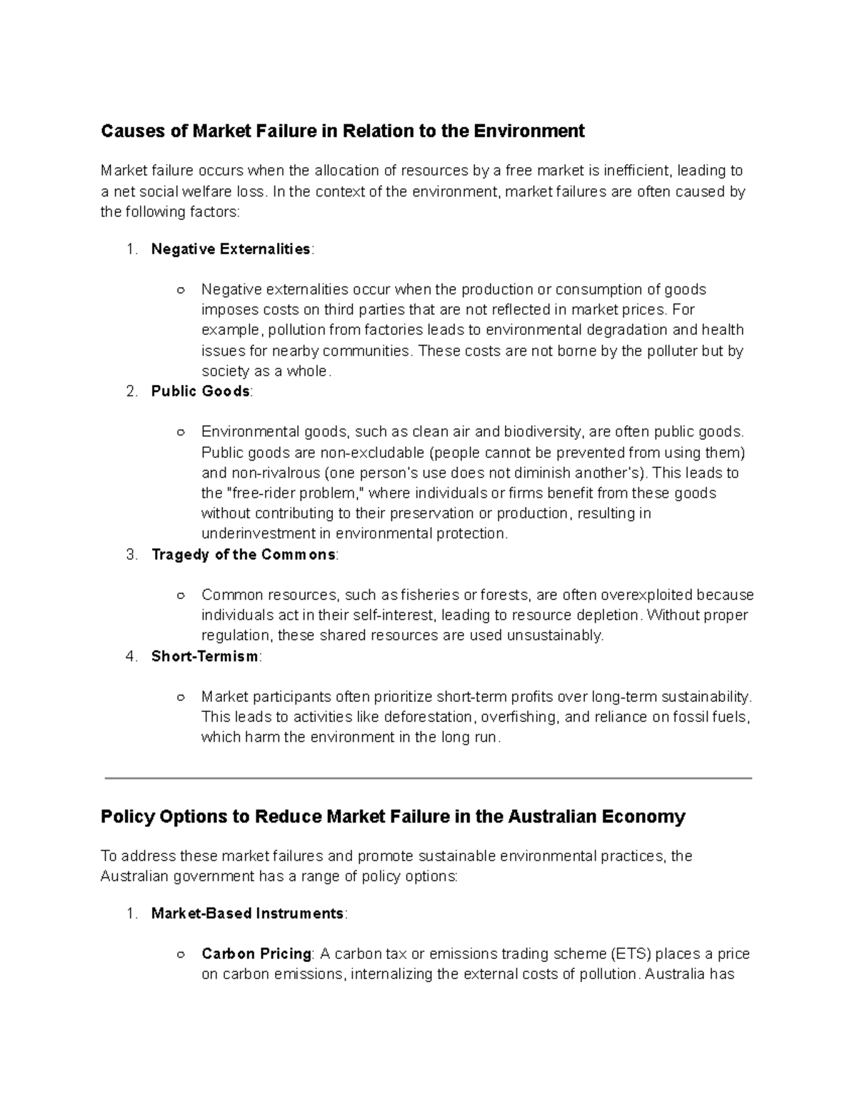 Causes of Market Failure in Environmental Economics (ECO 101) - Studocu