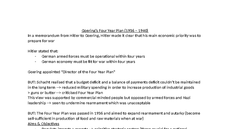 History - The Four Year Plan (1936-1940) Analysis and Impact - Studocu