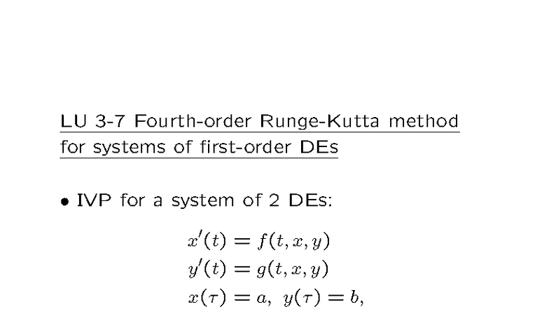 WTW263 L19 Lecture Notes: LU Method for Systems of DEs - Studocu