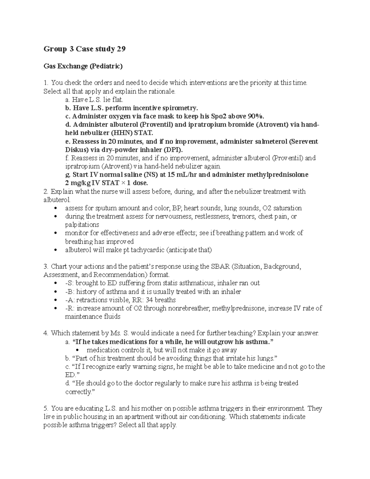 Case study 29 Gas Exchange (Pediatric) - You check the orders and need ...