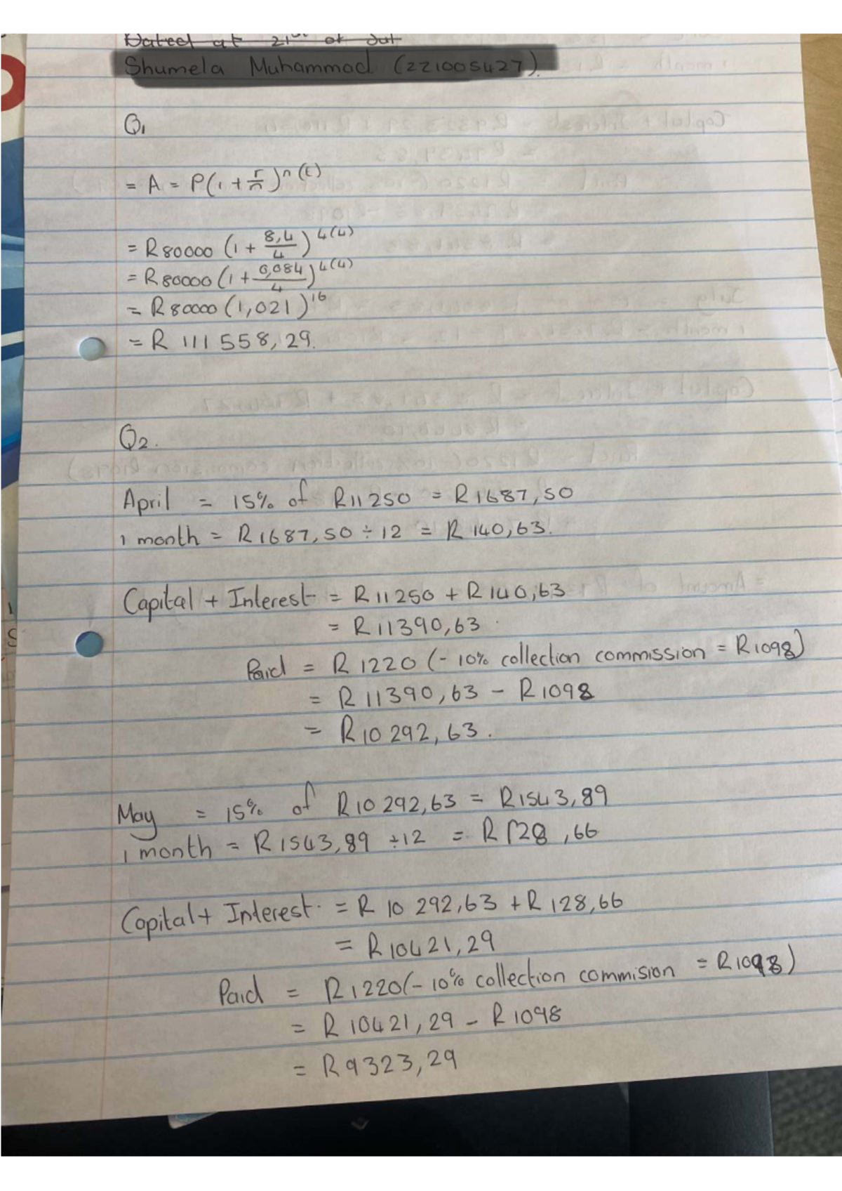 Numeracy: Interest Calculations and Commission Breakdown (221005427 ...