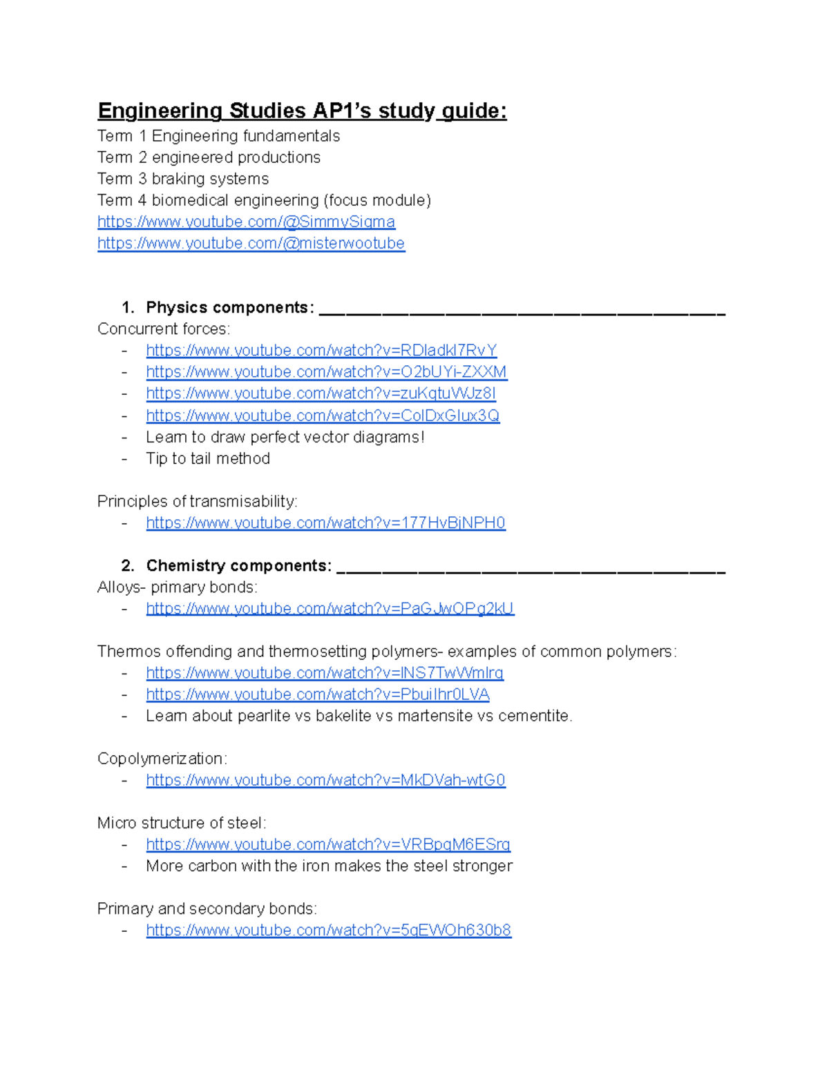 Engineering Studies - AP1 Comprehensive Study Guide - Studocu
