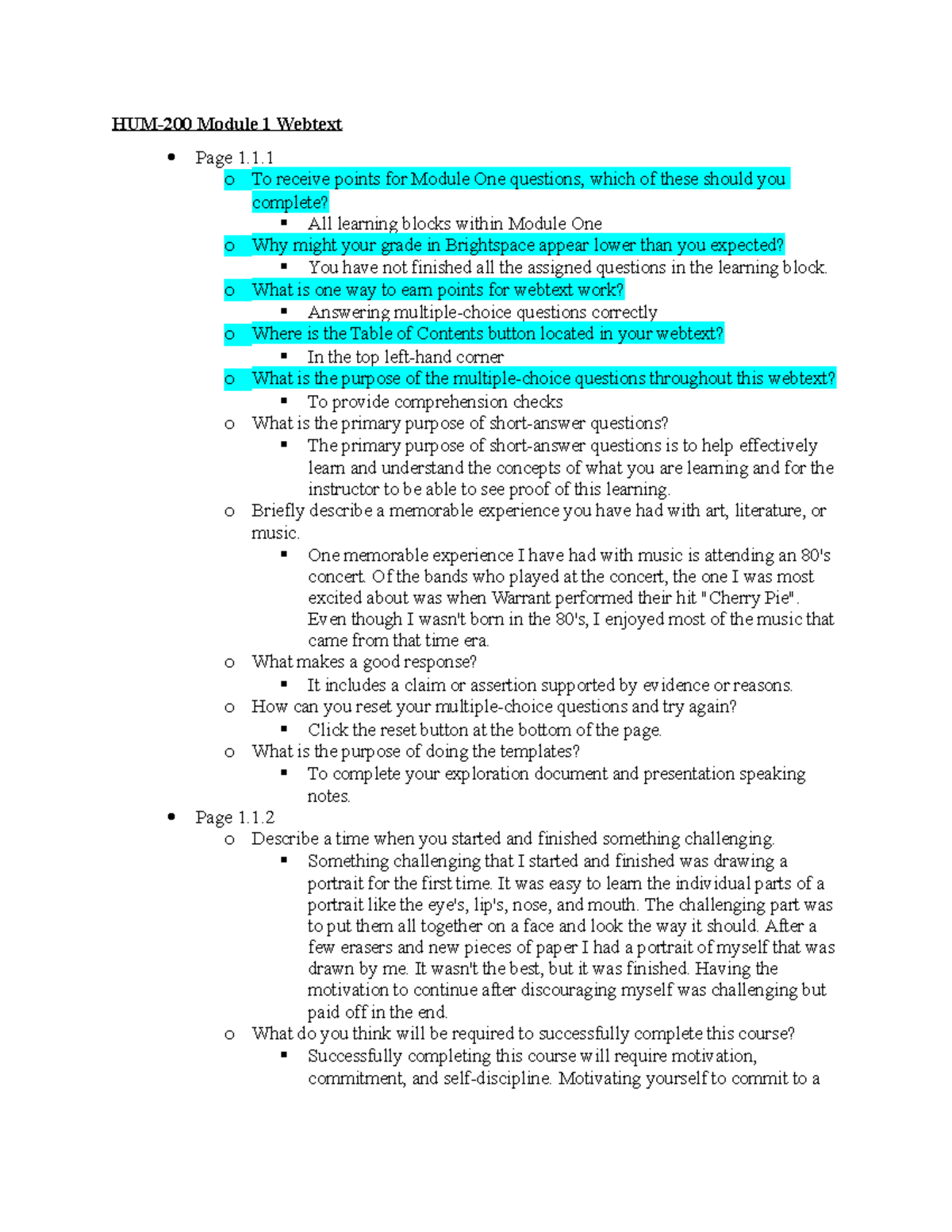 HUM-200 Module 1 Webtext - HUM-200 Module 1 Webtext Page 1. o To receive points for Module One ...