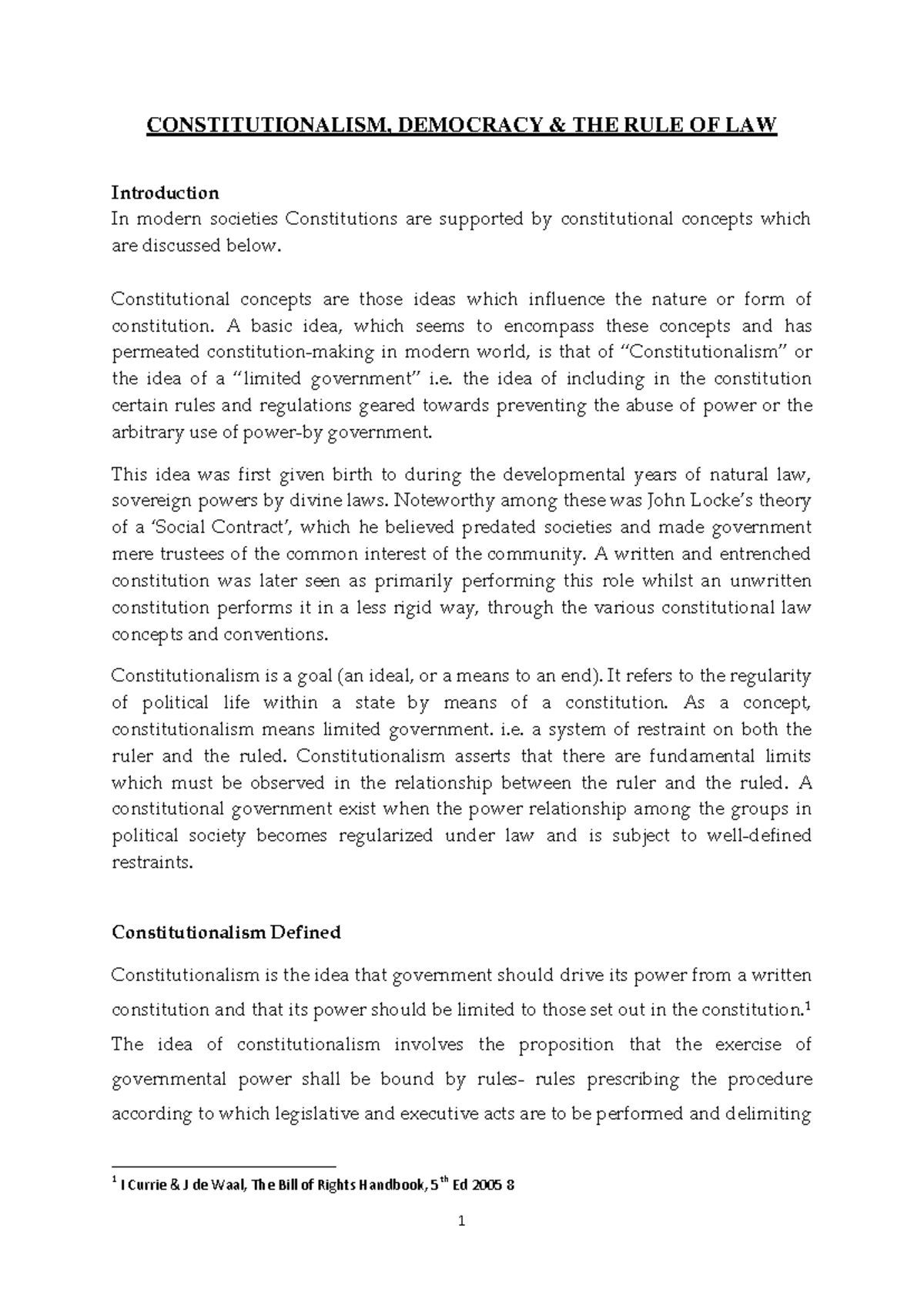 Constitutionalism and Democracy: Understanding the Rule of Law - Studocu