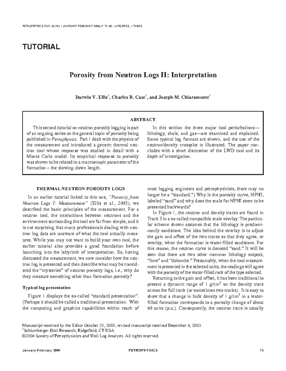 Porosity Analysis from Neutron Logs II (PETRO 2004) - A Comprehensive ...