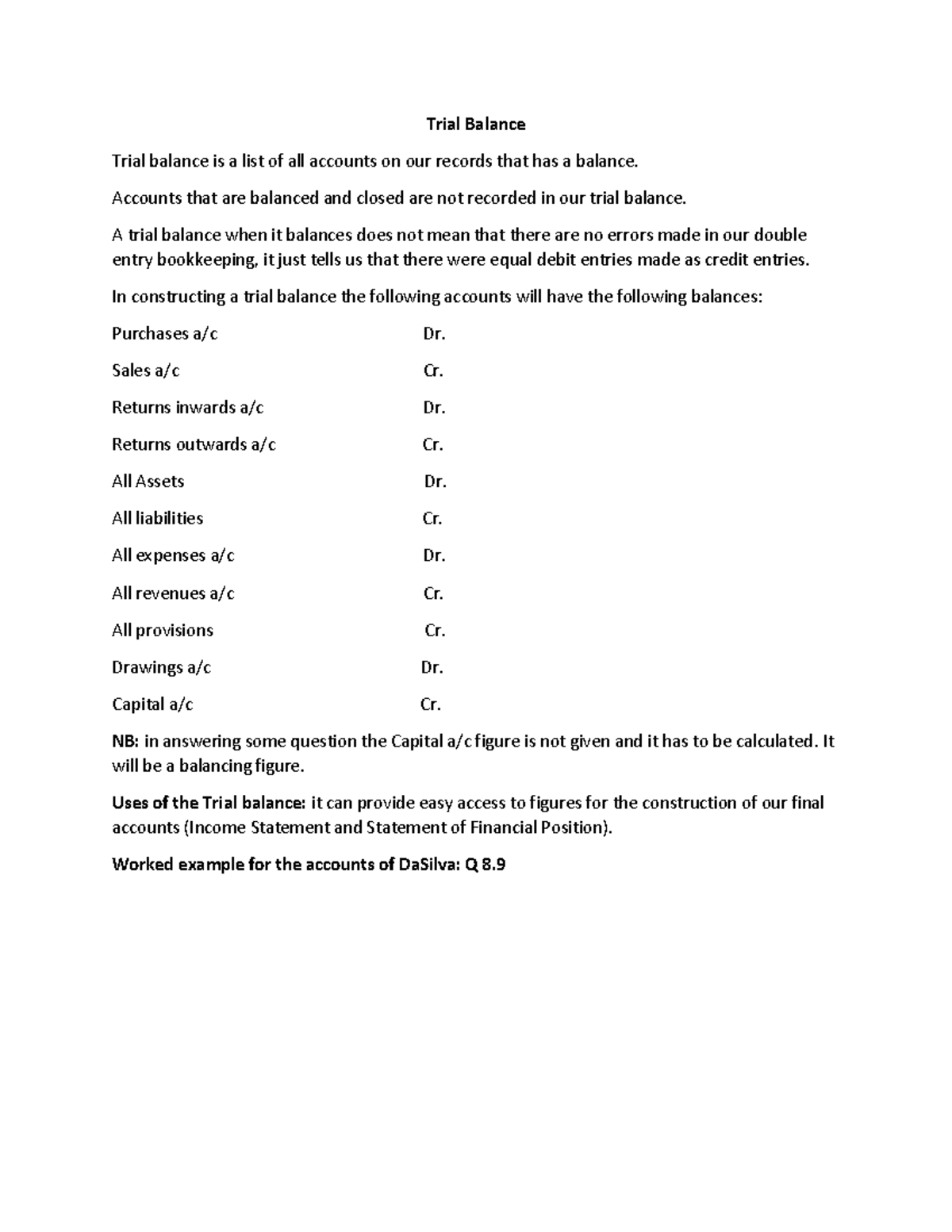 Trial Balance Overview - CSEC POA Study Guide - Studocu