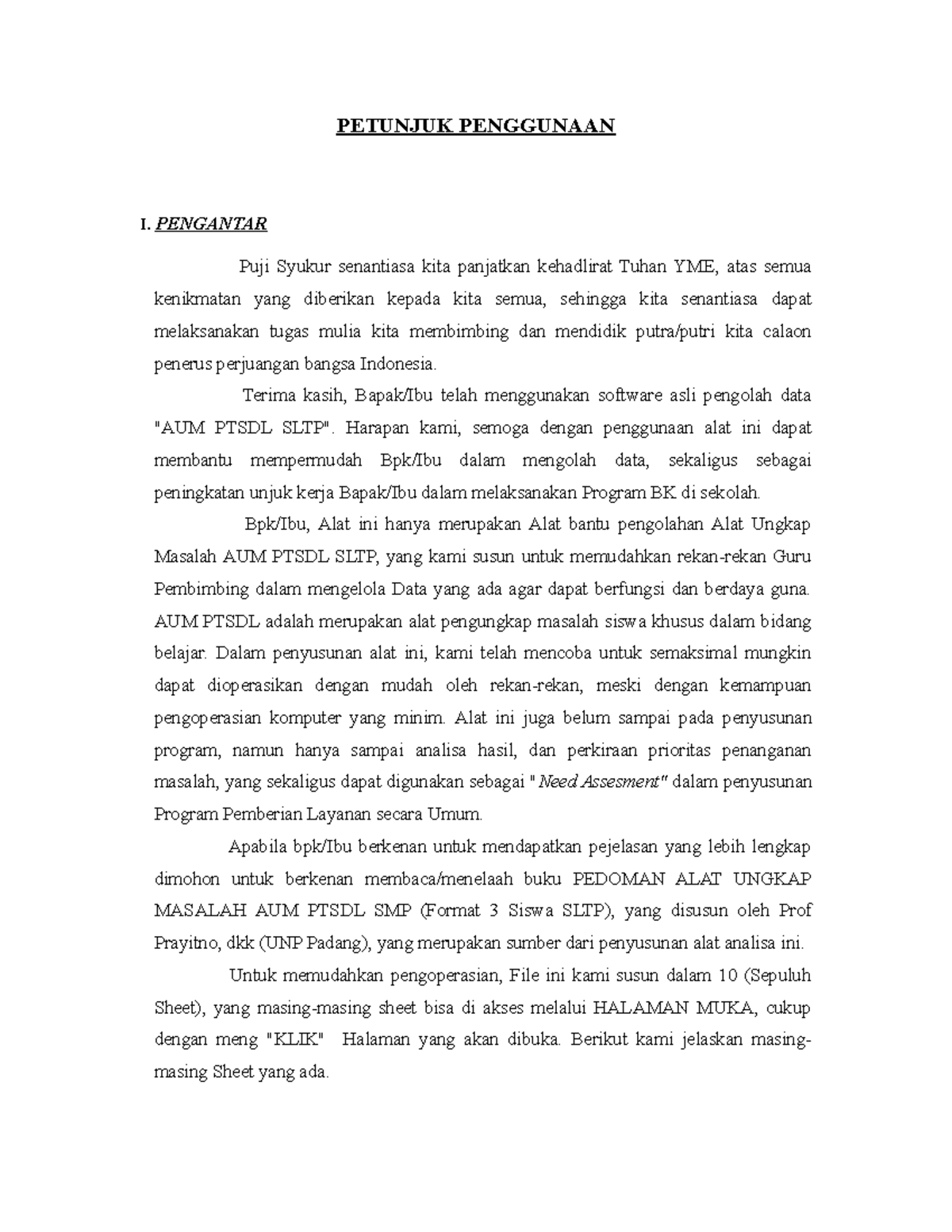 Petunjuk Penggunaan AUM PTSDL untuk Guru SLTP - Studocu