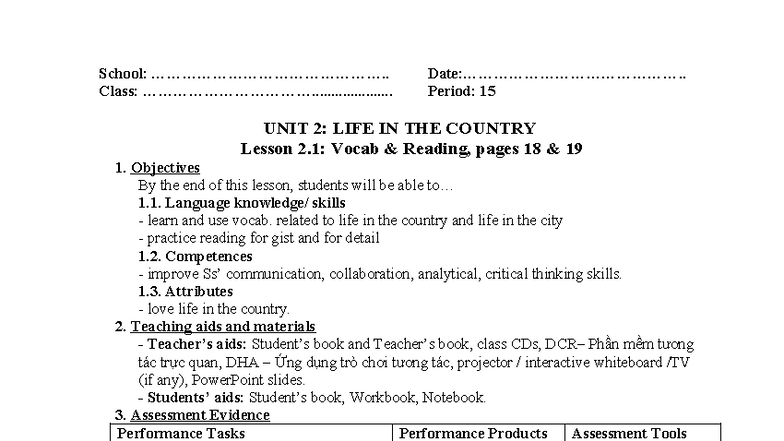 Unit 2: Lesson 2.1 - Vocabulary Reading & Activities (Pages 18-19 ...