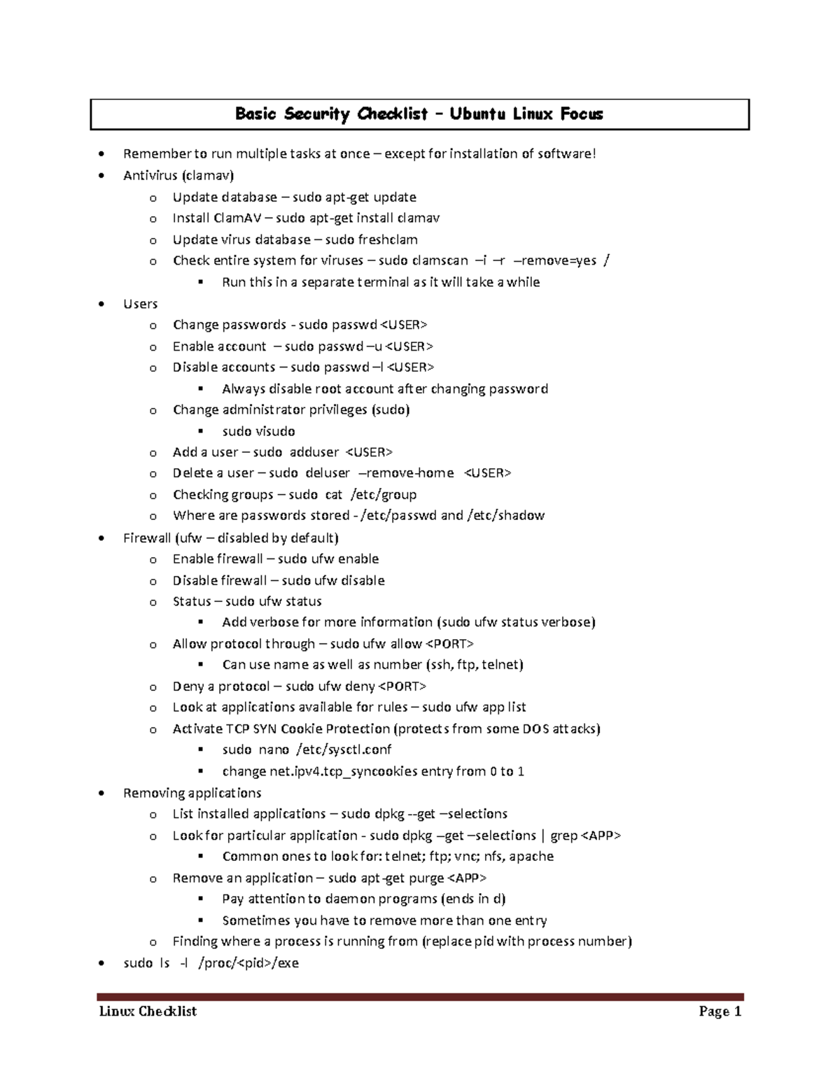 Security-Checklist-Linux - Linux Checklist Page 1 Basic Security ...