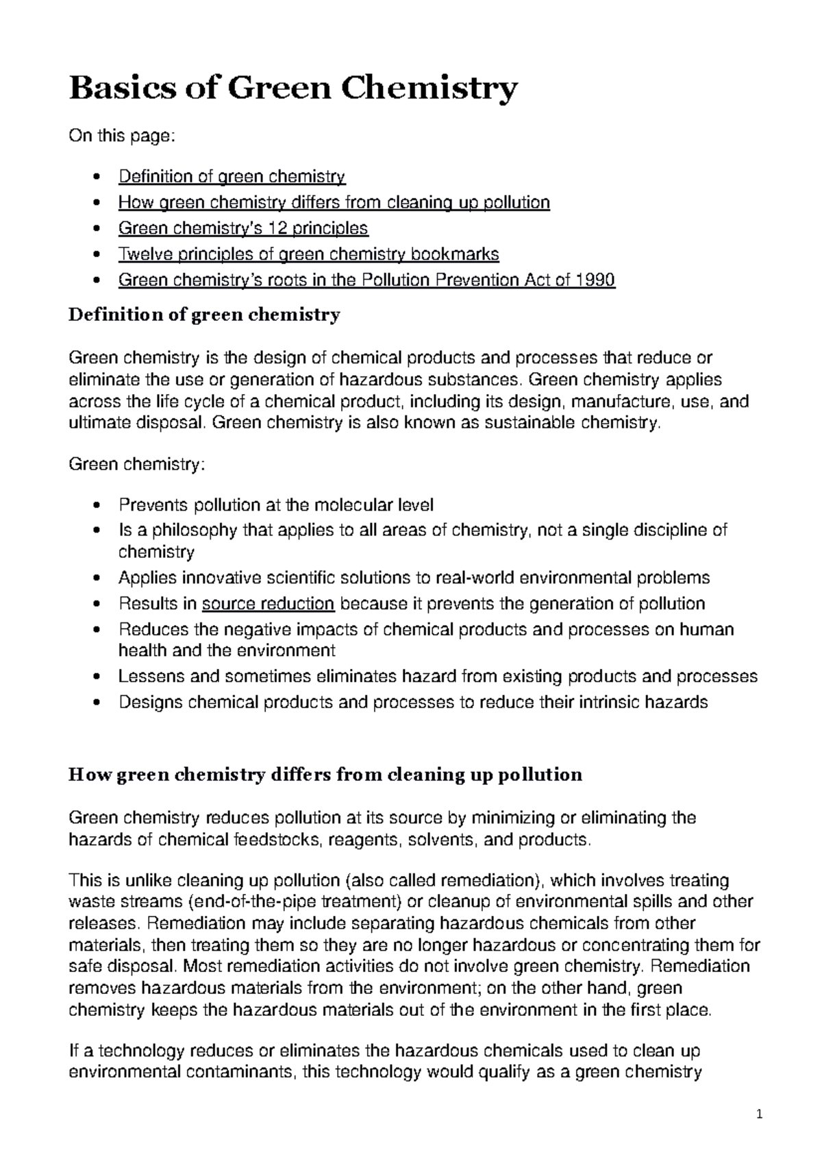 Basic of Green Chemistry - Green chemistry applies across the life ...