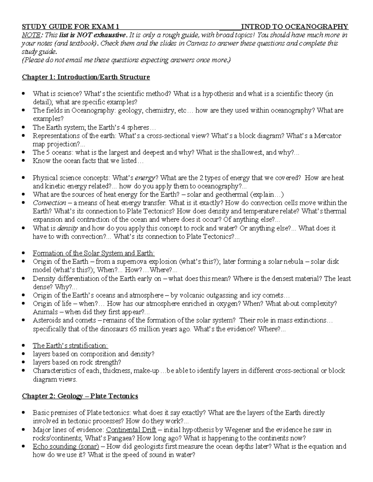 Study Guide for EXAM 1: Intro to Oceanography Concepts and Topics - Studocu