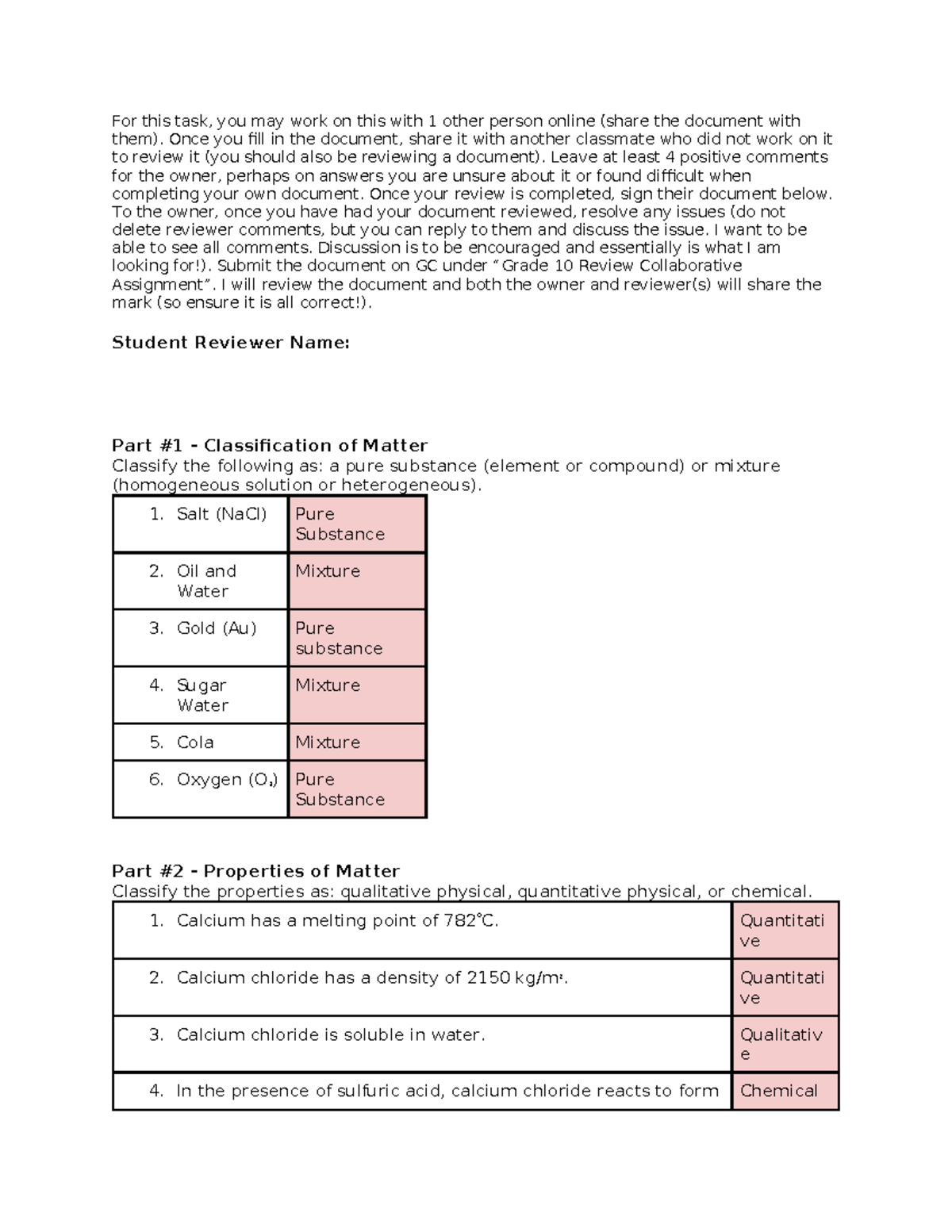 Collaborative Grade 9 & 10 Review: Matter & Chemical Reactions - Studocu