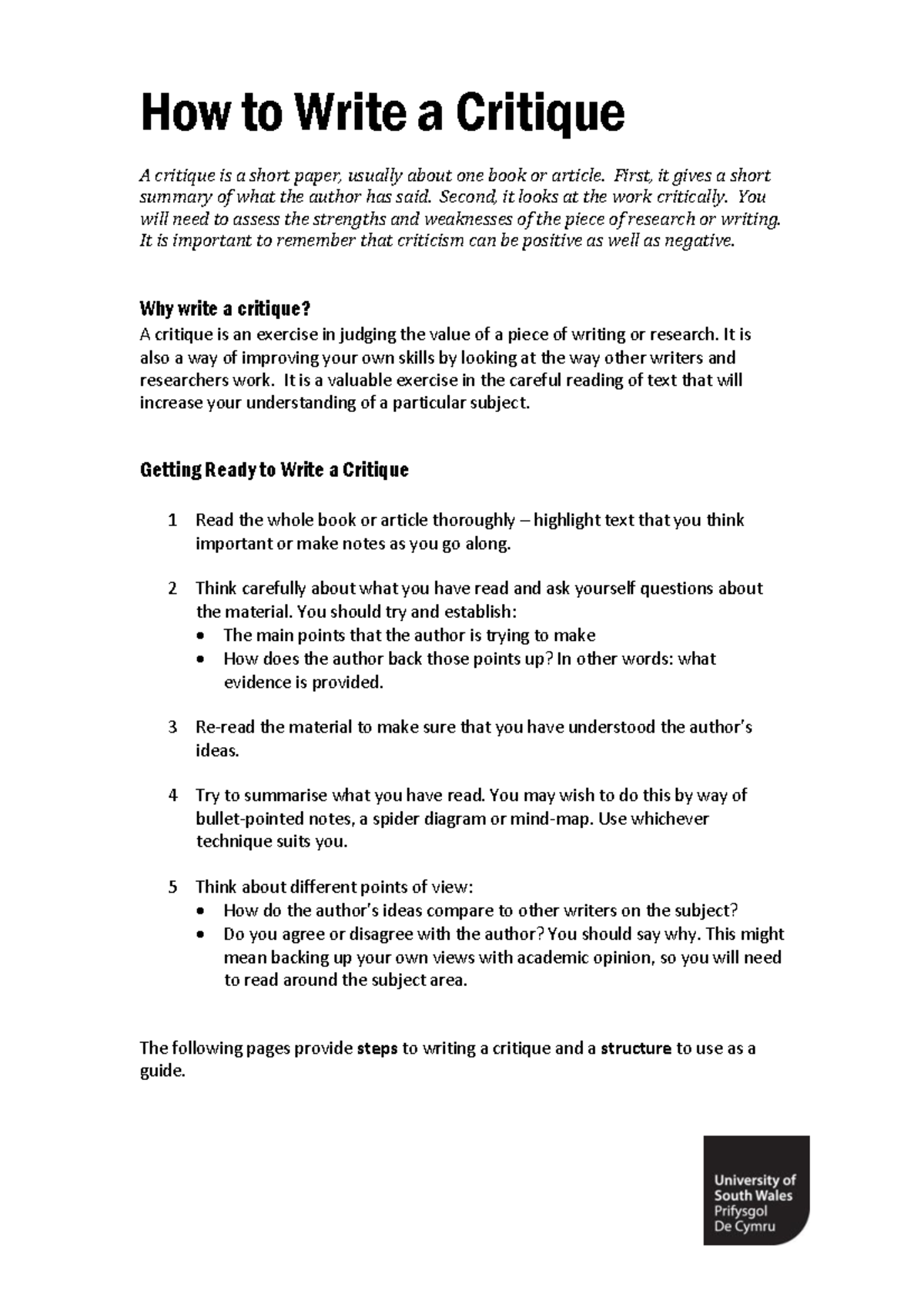 How to Write a Critique - Lecture Notes 7 (2023) - Studocu