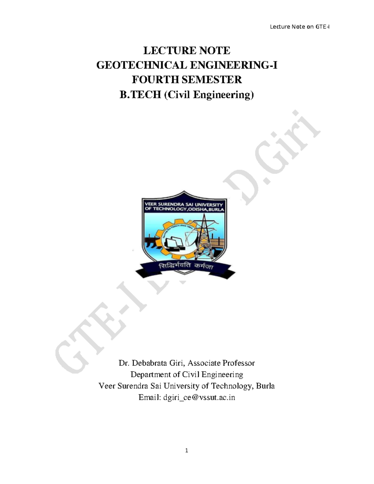 Lecture NOTE Btech 4TH SEM Geotechnical - LECTURE NOTE GEOTECHNICAL ...