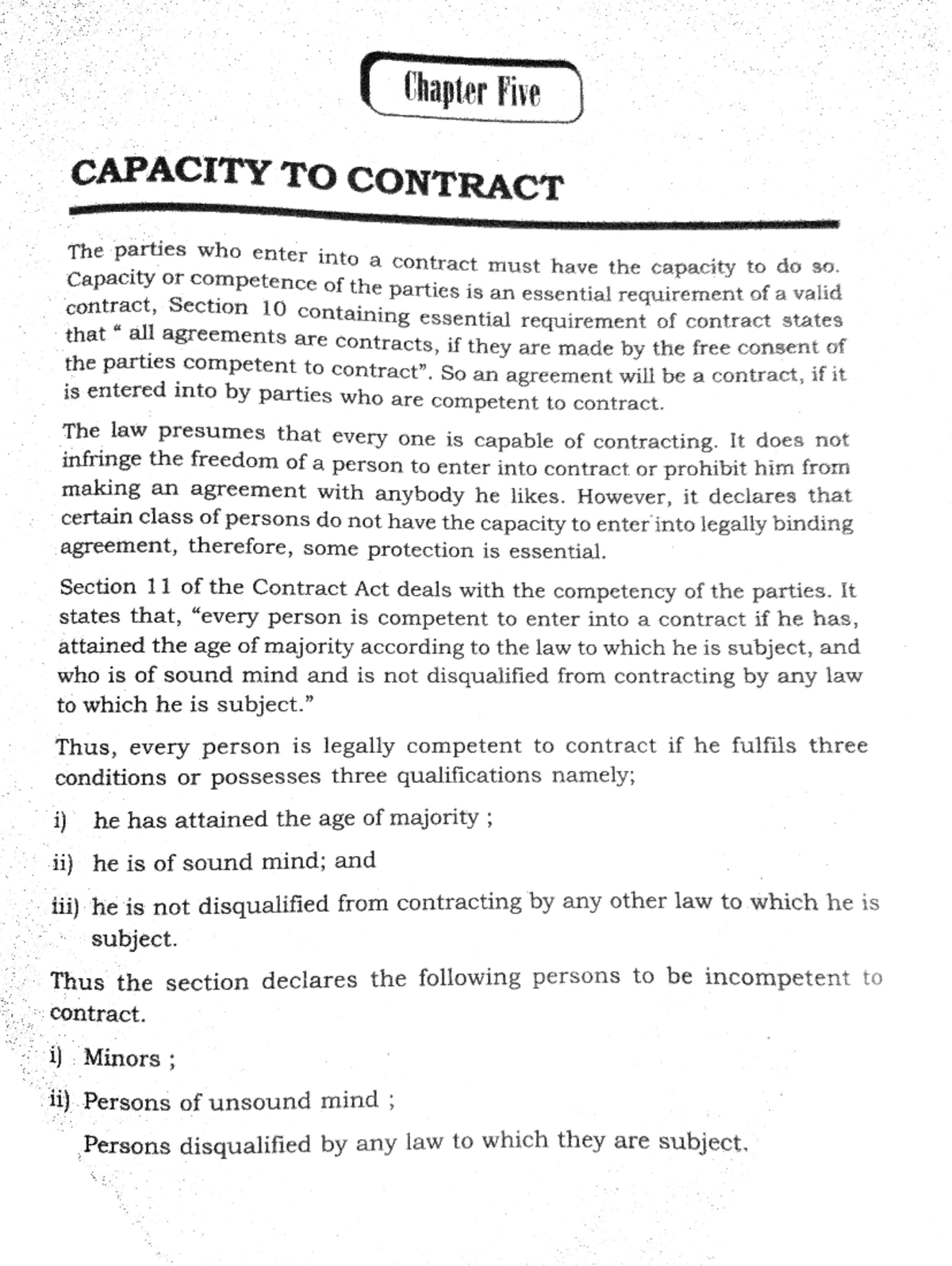 Capacity to contract - Lecture notes - Business Regulatory Framework ...
