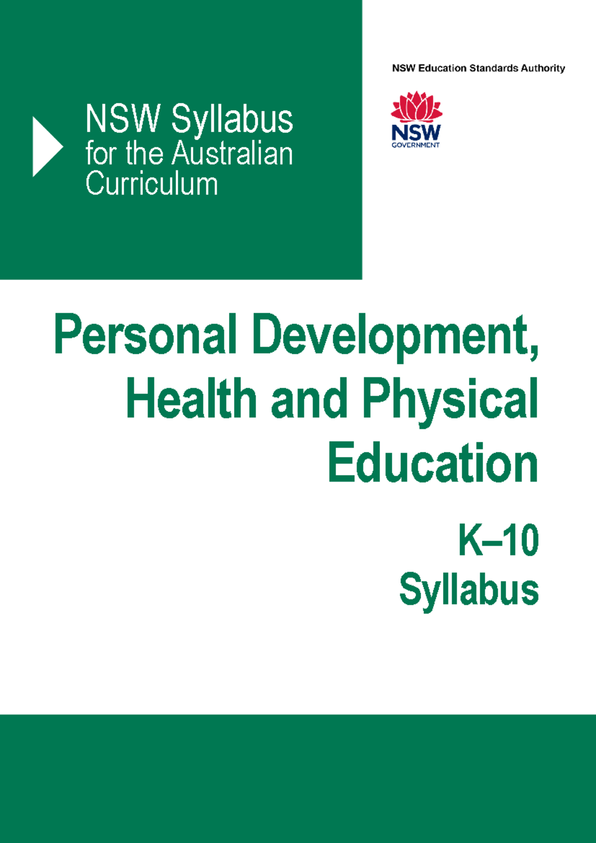 NSW PDHPE K-10 Syllabus 2018: Comprehensive Overview and Guidelines - Studocu