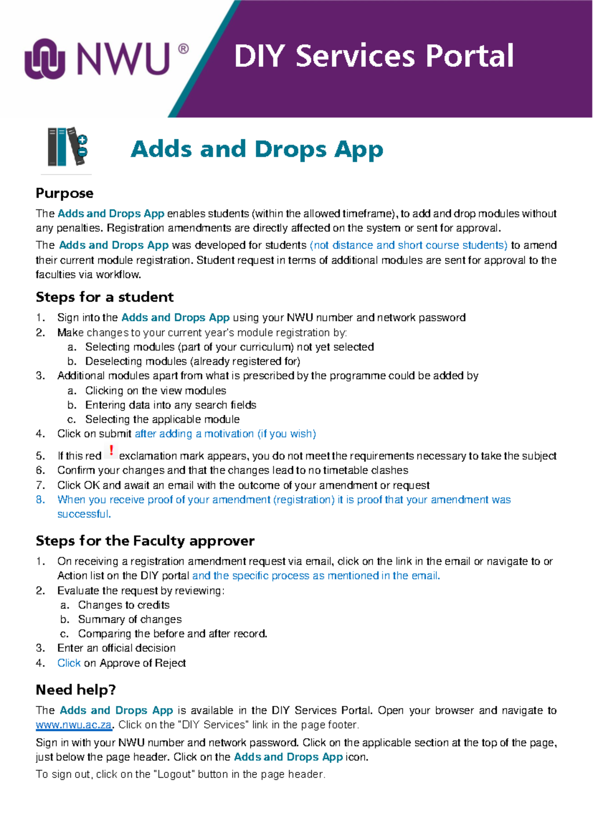 2020 - Guideline about NWU adds and drops - DIY Services Portal Adds ...
