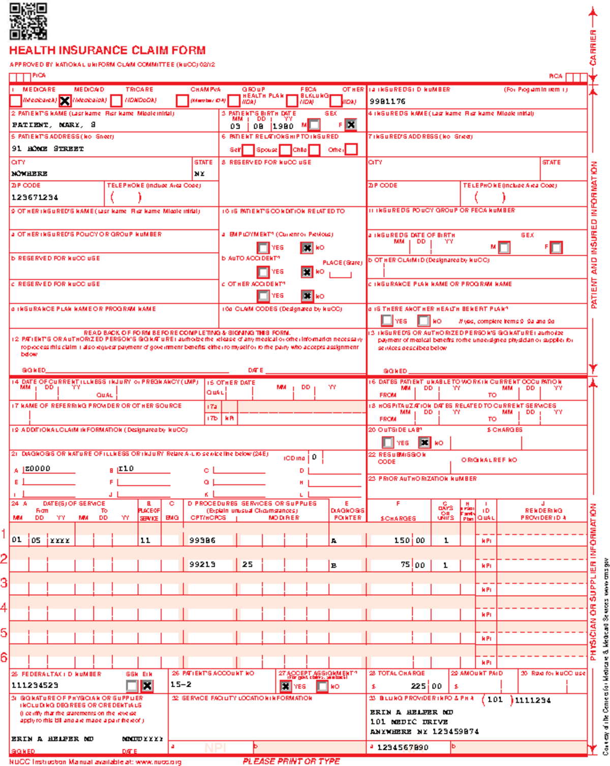 Sanchez 152 - Exercise 15.1: Completing a Primary CMS-1500 Claim Form ...
