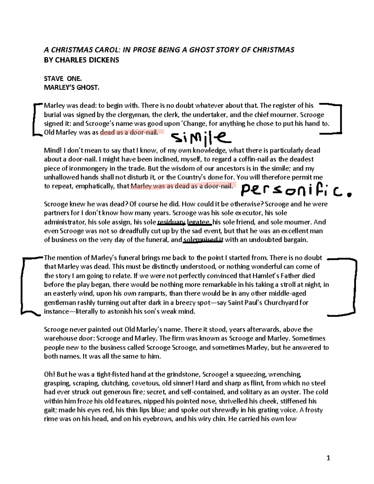 A Christmas Carol (ENG 101) - Stave One: The Ghost of Marley - Studocu