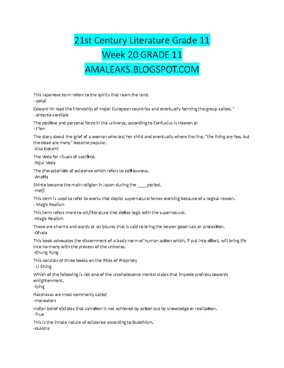 [ Amaleaks. Blogspot.COM] 21st Century (ENGL-121) - Grade 11 Week 11-19 ...